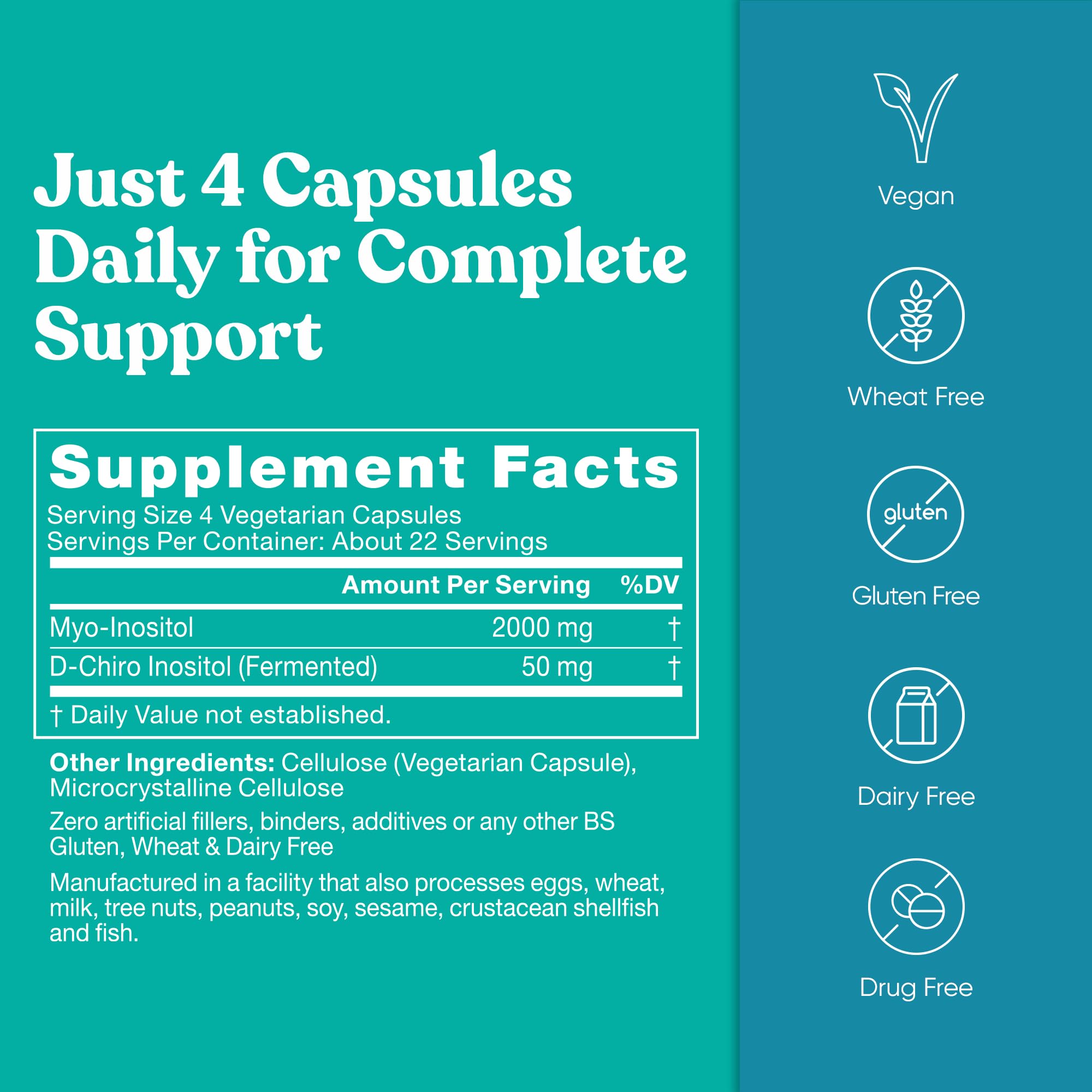 Regulate Menstrual Cycle Support β Hormone Balance for Women at Optimal 40:1 Myo-Inositol & D-Chiro Inositol β PCOS Supplement for Period Consistency, Menstrual & Ovulation Support β 90 Vegan Capsules