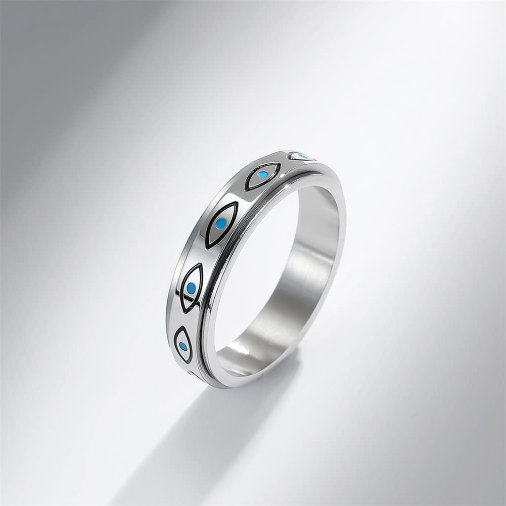 ZKXXJ Personalized Evil Eye Ring for Him Her,Custom Name Engraved Spinner Fidget Band Stainless Steel Anxiety Worry Relieving Rings Boredom ADHD Autism Finger Band for Men Women,Size 5-11