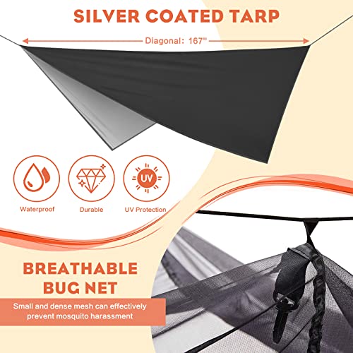 Sotech Camping Hammock with Bug Net and Rainfly, Waterproof Tree Hammock Tent 2 Person, Portable Hammock Set with Tree Straps for Indoor, Outdoor Hiking, Travel, Backpacking, Max Load 660lbs, Orange