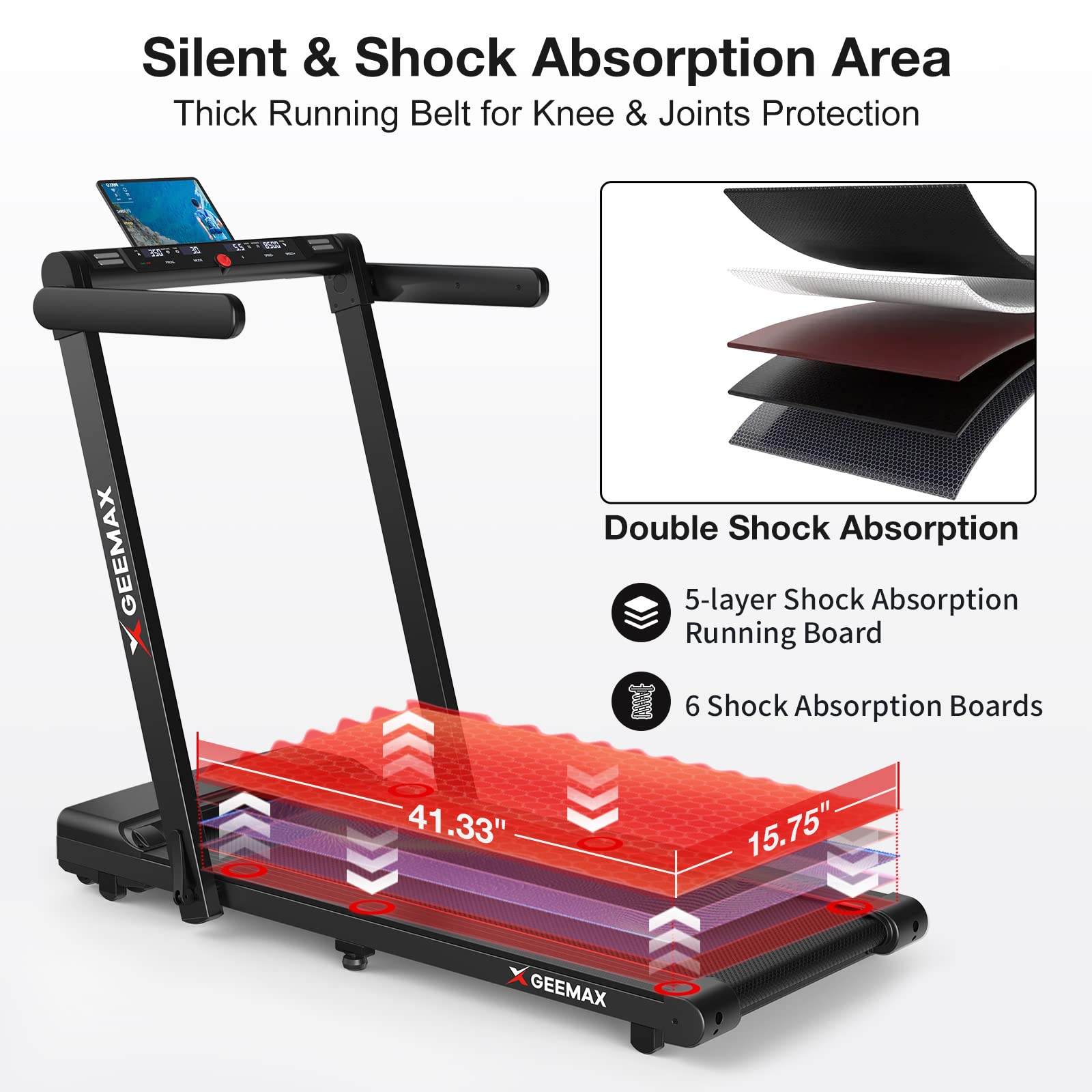 X GEEMAX Geemax 2 in 1 Under Desk Electric Treadmill, 3.0 HP Foldable Walking Running Pad Treadmill for Home Office, 100% Assembled with Bluetooth Speaker, App Control, 12 Preset Programs Black
