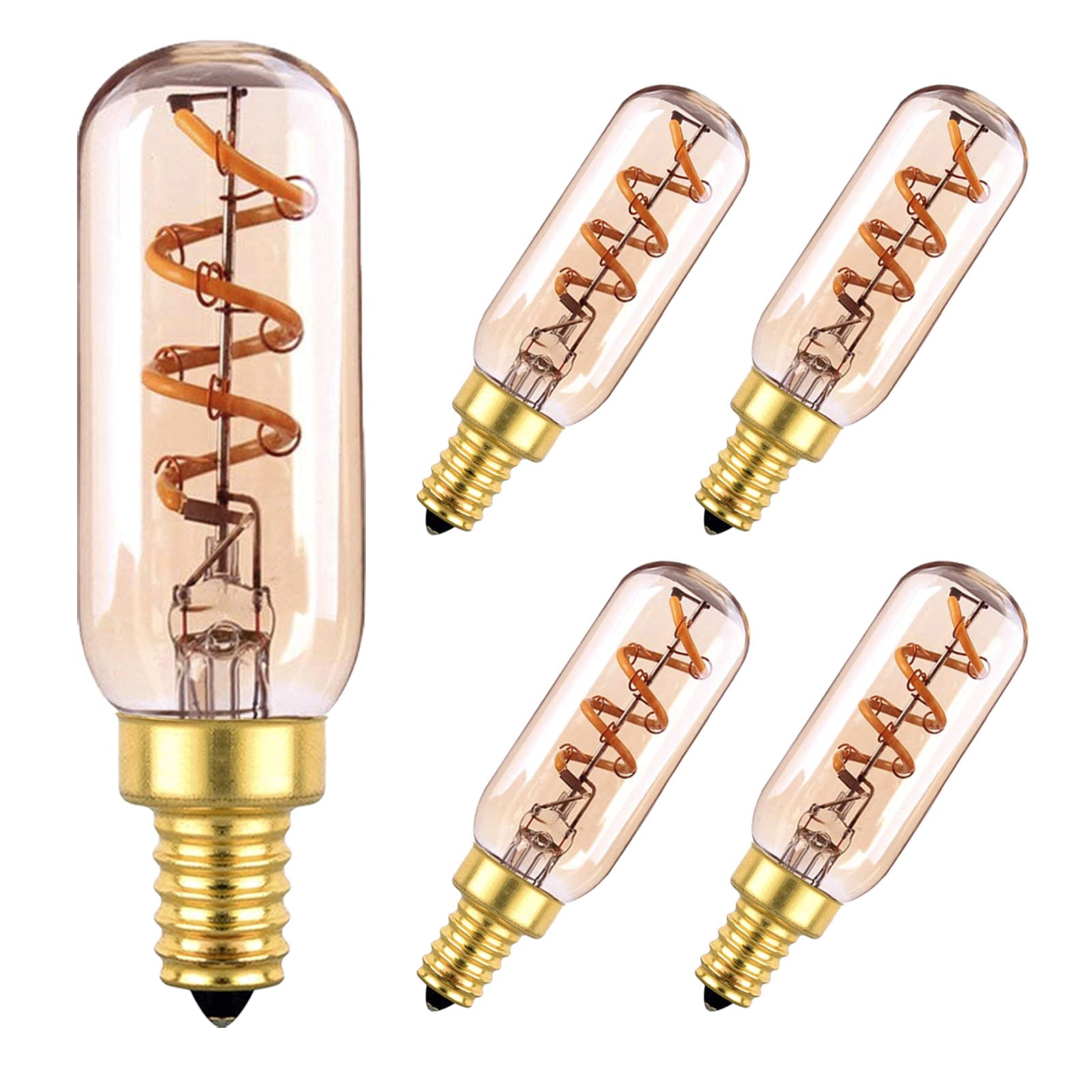 Sphoon 3W E12 Led Bulb Dimmable Amber Candelabra Base Equivalent Retro Edison Light Bulbs 25 watt T25/T6 Warm Yellow 2200K Decorative Spiral Filament Pack of 5pack