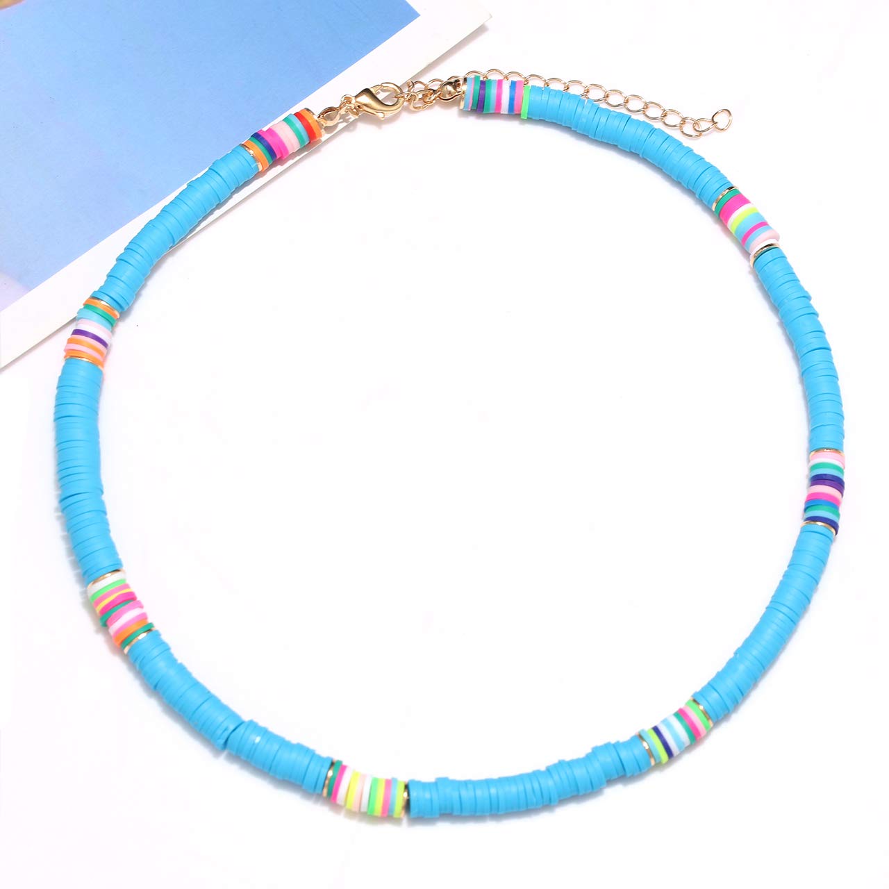 Surfer Necklace Bracelet for Women - Heishi Beaded Necklaces Colorful Stretch Bracelet Stack Jewelry Set for men 10 pcs