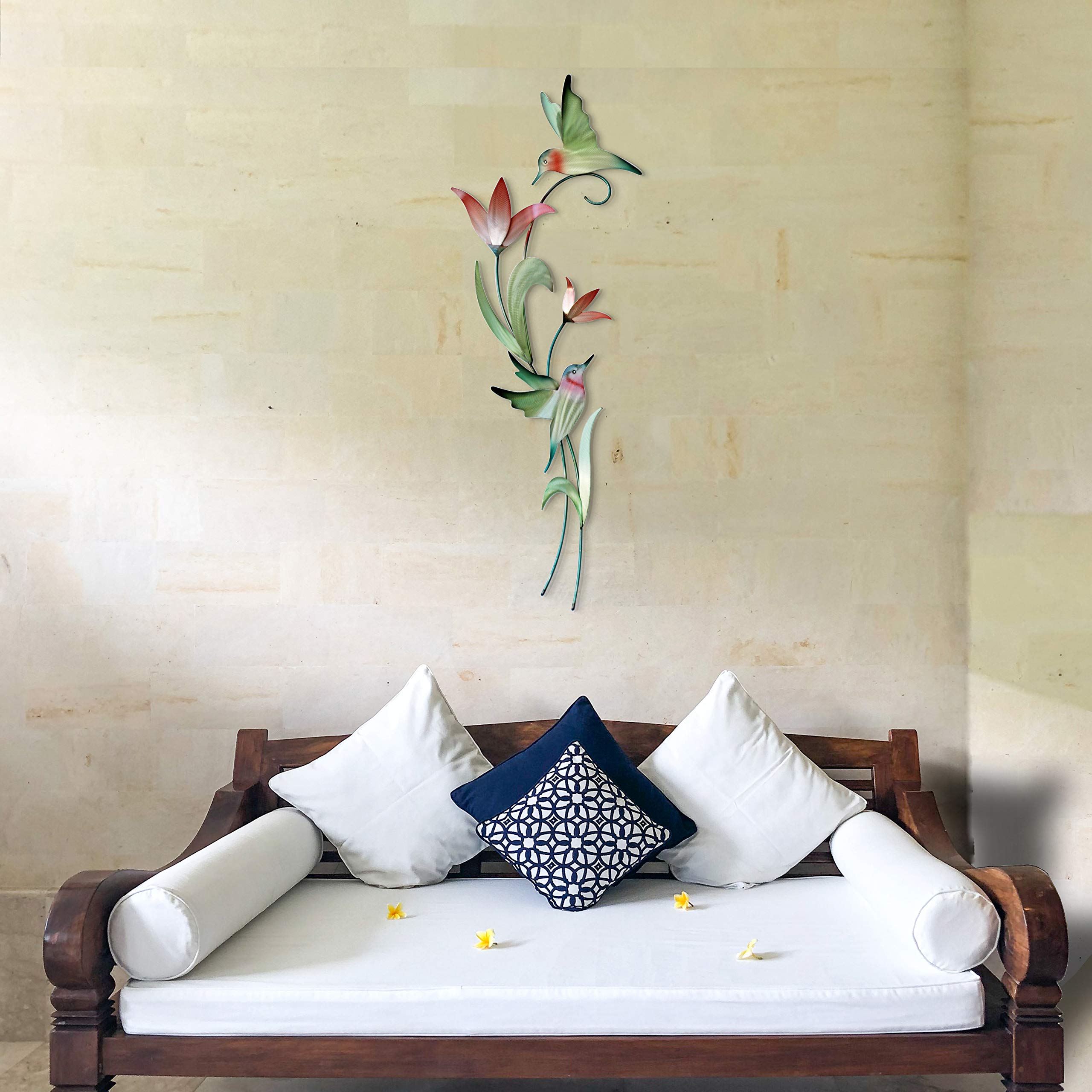 T.I. Design Hummingbirds Contemporary Floral Botanical Metal Wall Decor