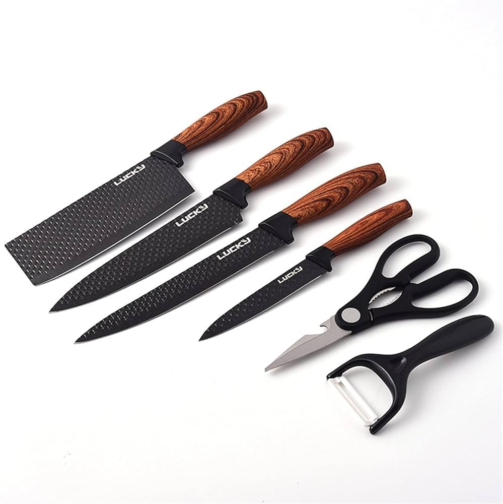 Premium 6-Piece Daily Use Sharp Knife Set with Ceramic Coating Blade - Vintage-Look Design for Greatest Kitchen Appearances.