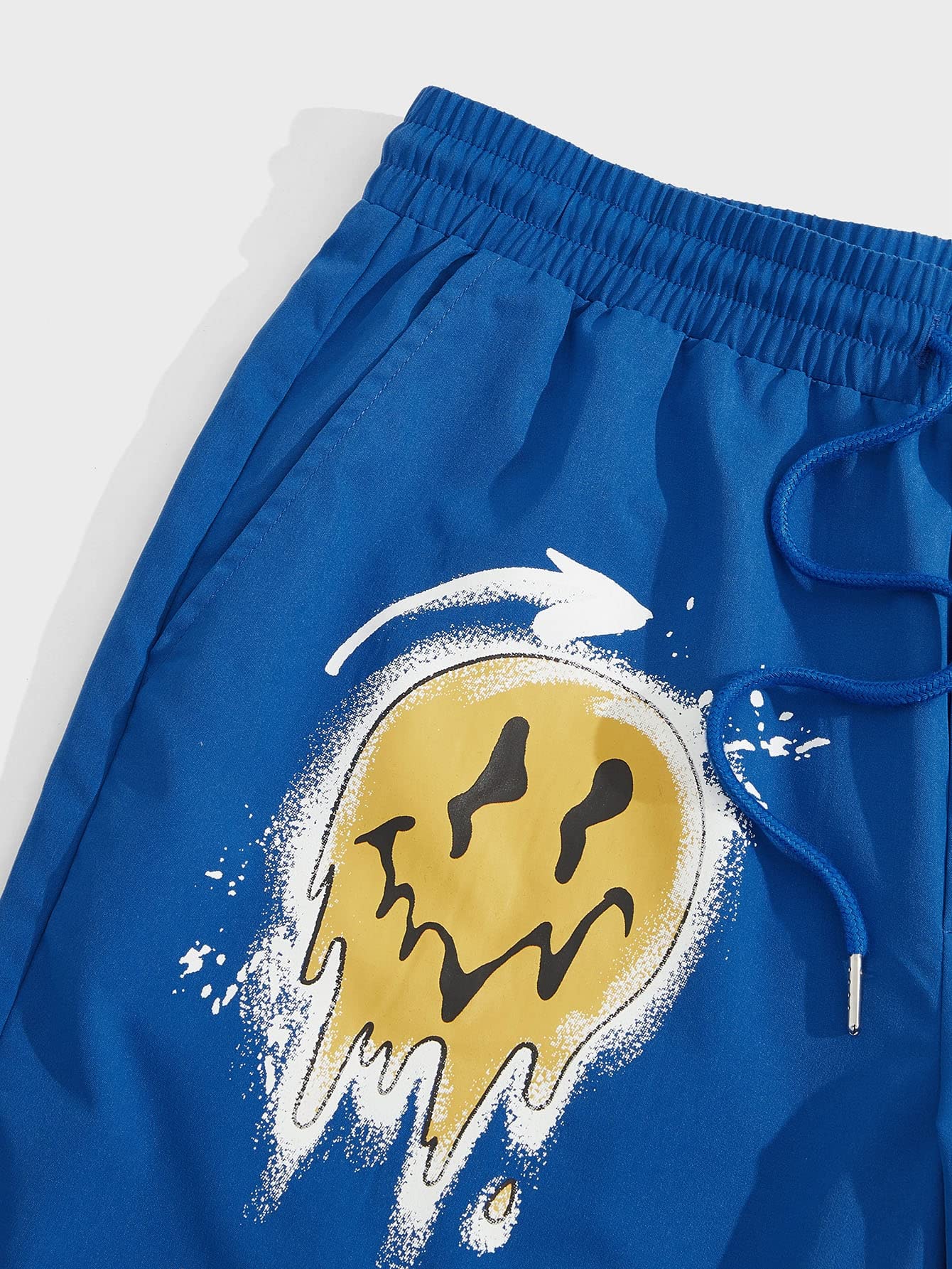 WDIRARA Men's Graphic Print Colorblock Drawstring Waist Active Pocket Shorts Royal Blue M