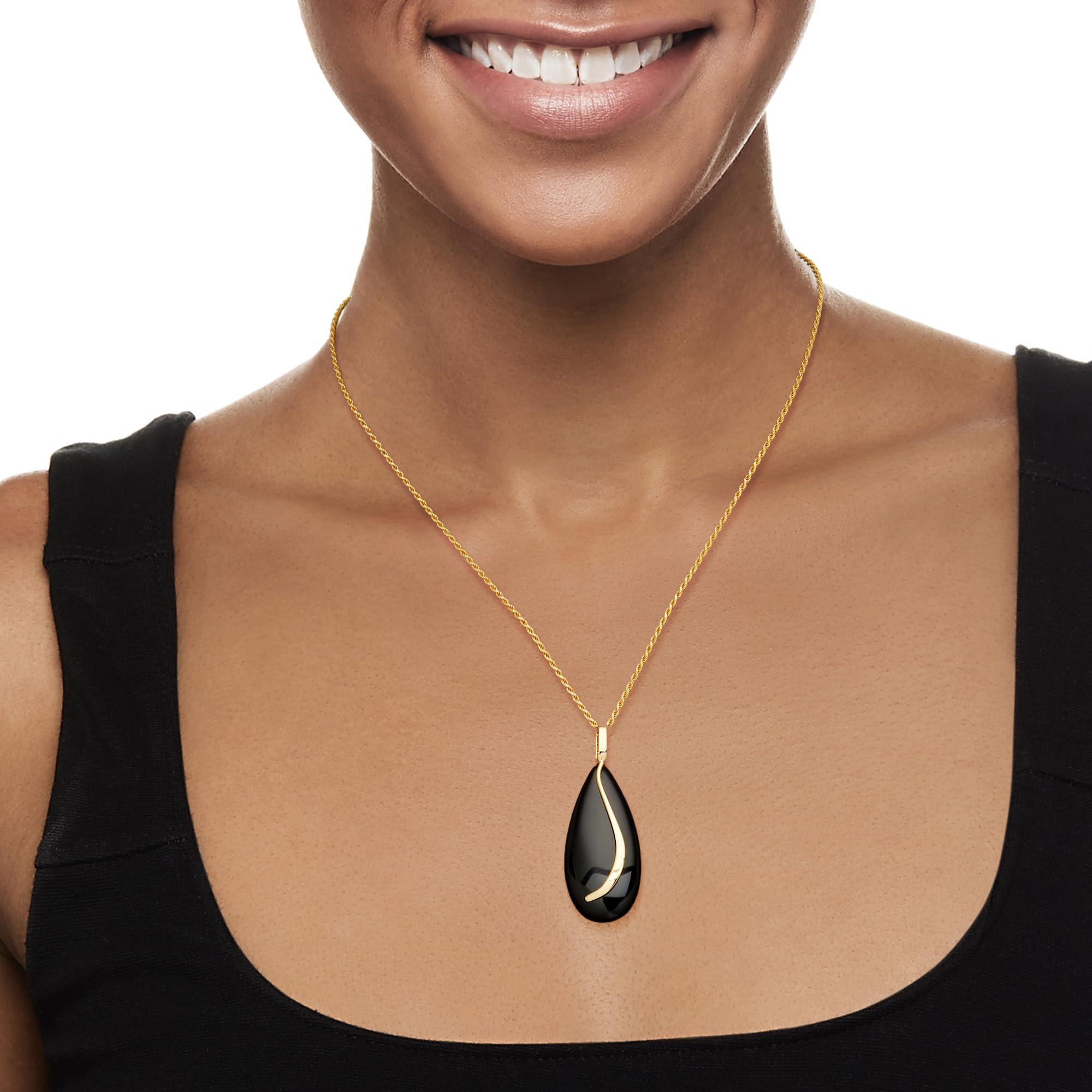 Ross-Simons Black Onyx Teardrop Pendant in 14kt Yellow Gold