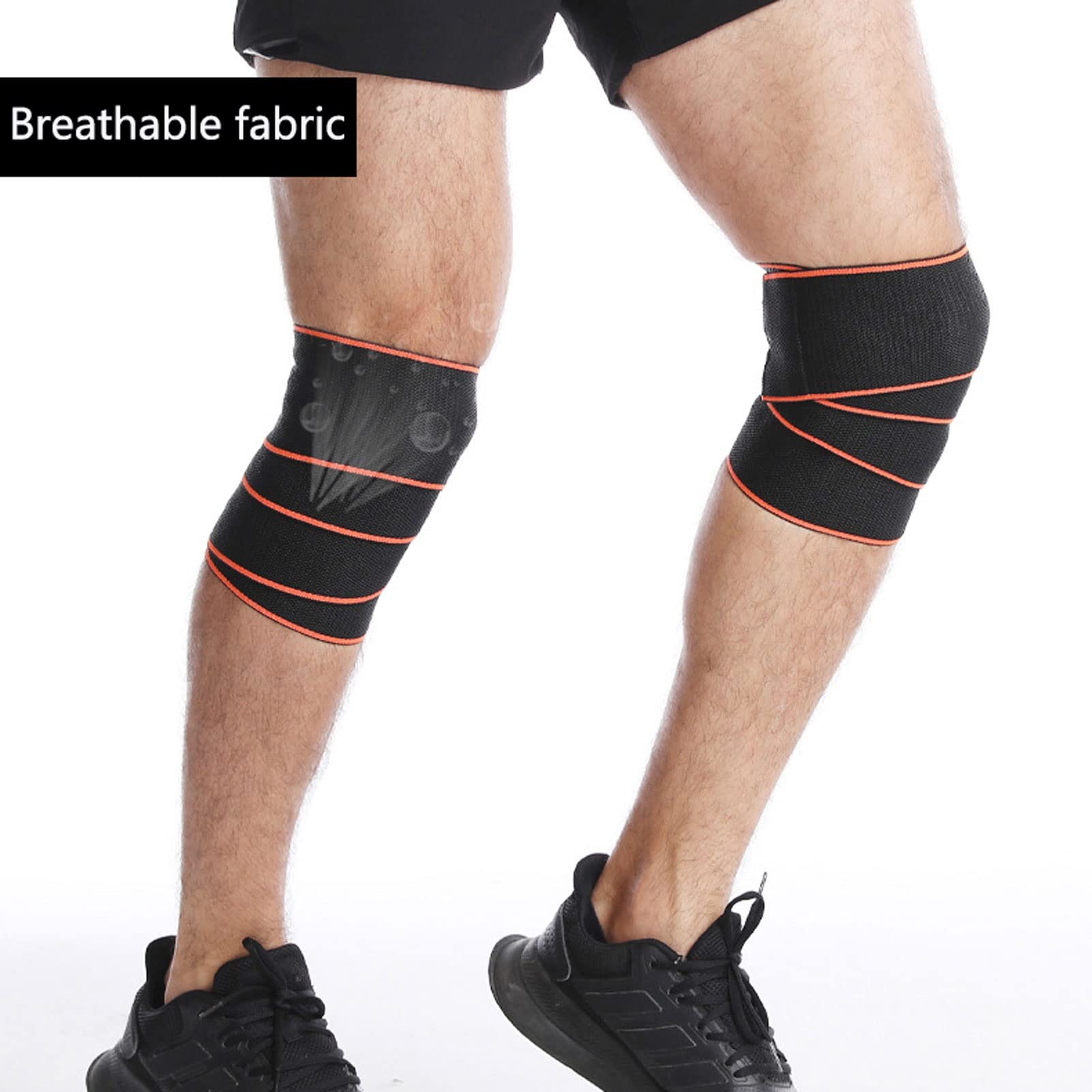 XAMIO Knee Wraps Weight Lifting Straps, Elastic Compression Bandage Knee Braces Support for Legs, for Plantar Fasciitis, Stabilising Ligaments, Joint Pain and Various Sports