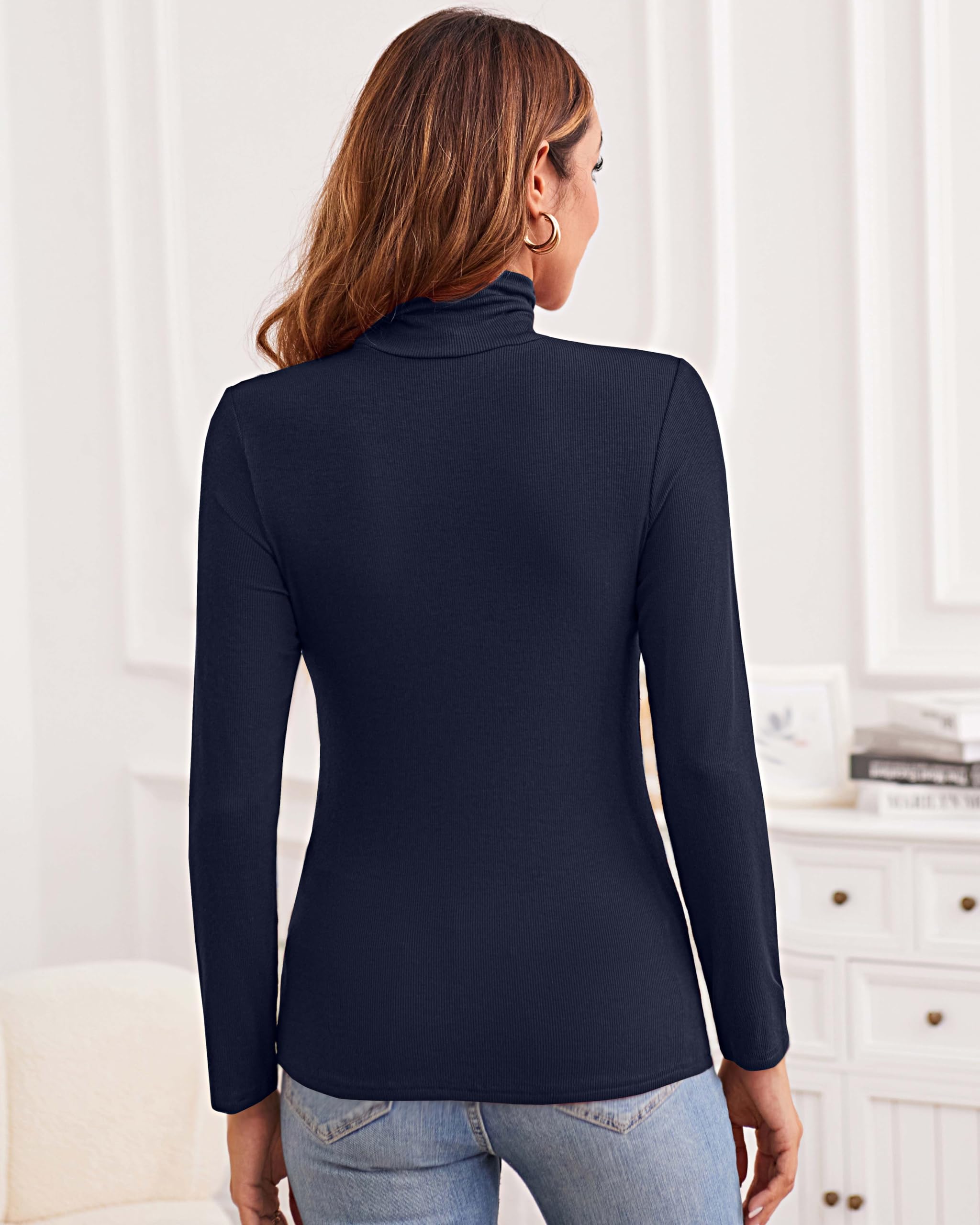 XSRYT Turtleneck for Women Thermal Tops Long Sleeve Stretch Ribbed Knit Sweaters Navy Blue S
