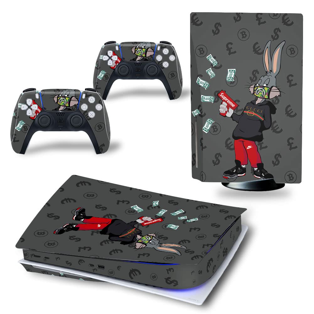 The Console Wrap PS5 Console Skin and PS5 Controller Skins Set, Playstation 5 Skin Wrap Decal Sticker PS5 Disk Edition, Money Bunny Decal Kit