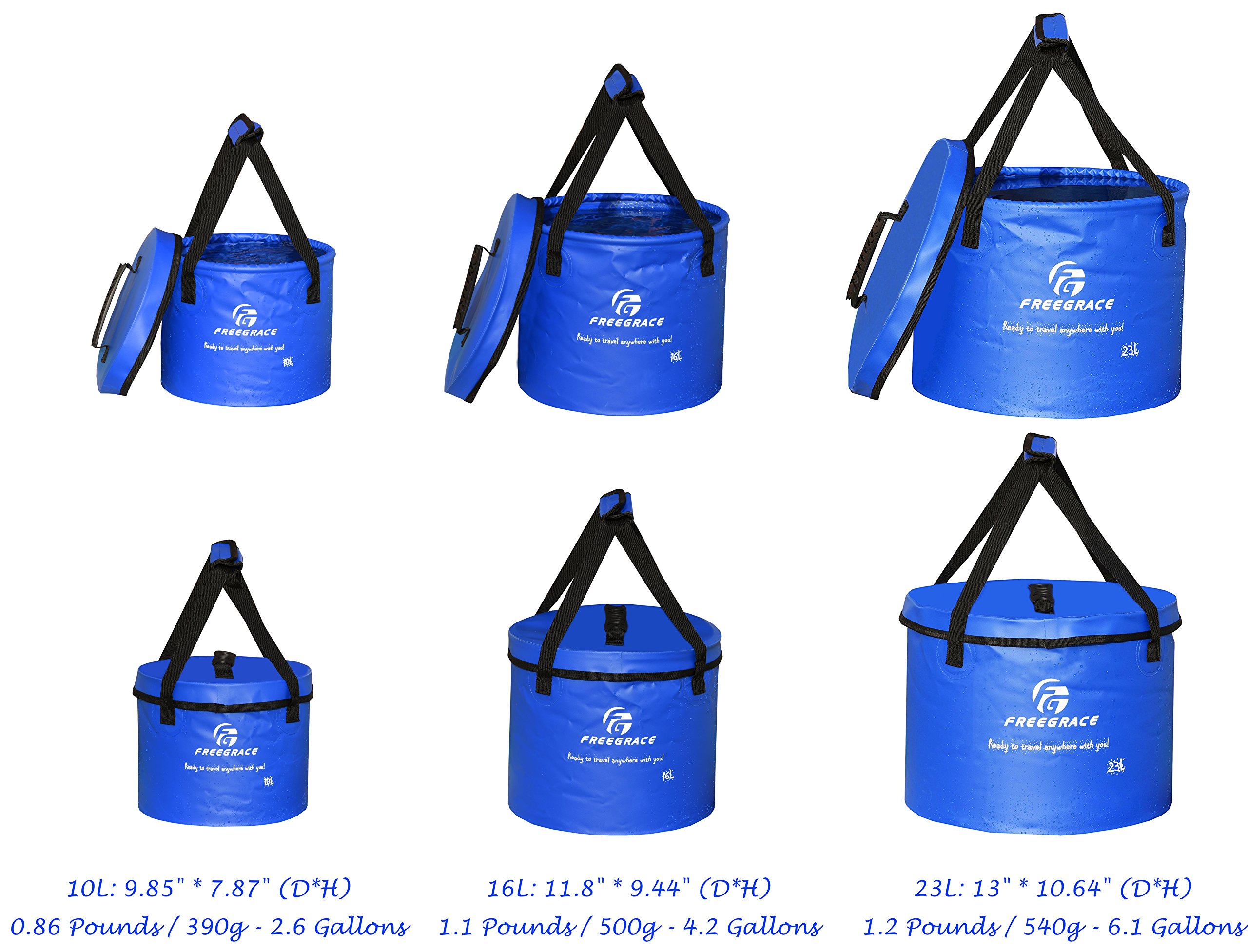 Premium Collapsible Bucket by Freegrace - Compact Portable Folding Water Container - Lightweight & Durable - Includes Handy Tool Mesh Pocket (Navy Blue(Upgraded), 23L (Lid))