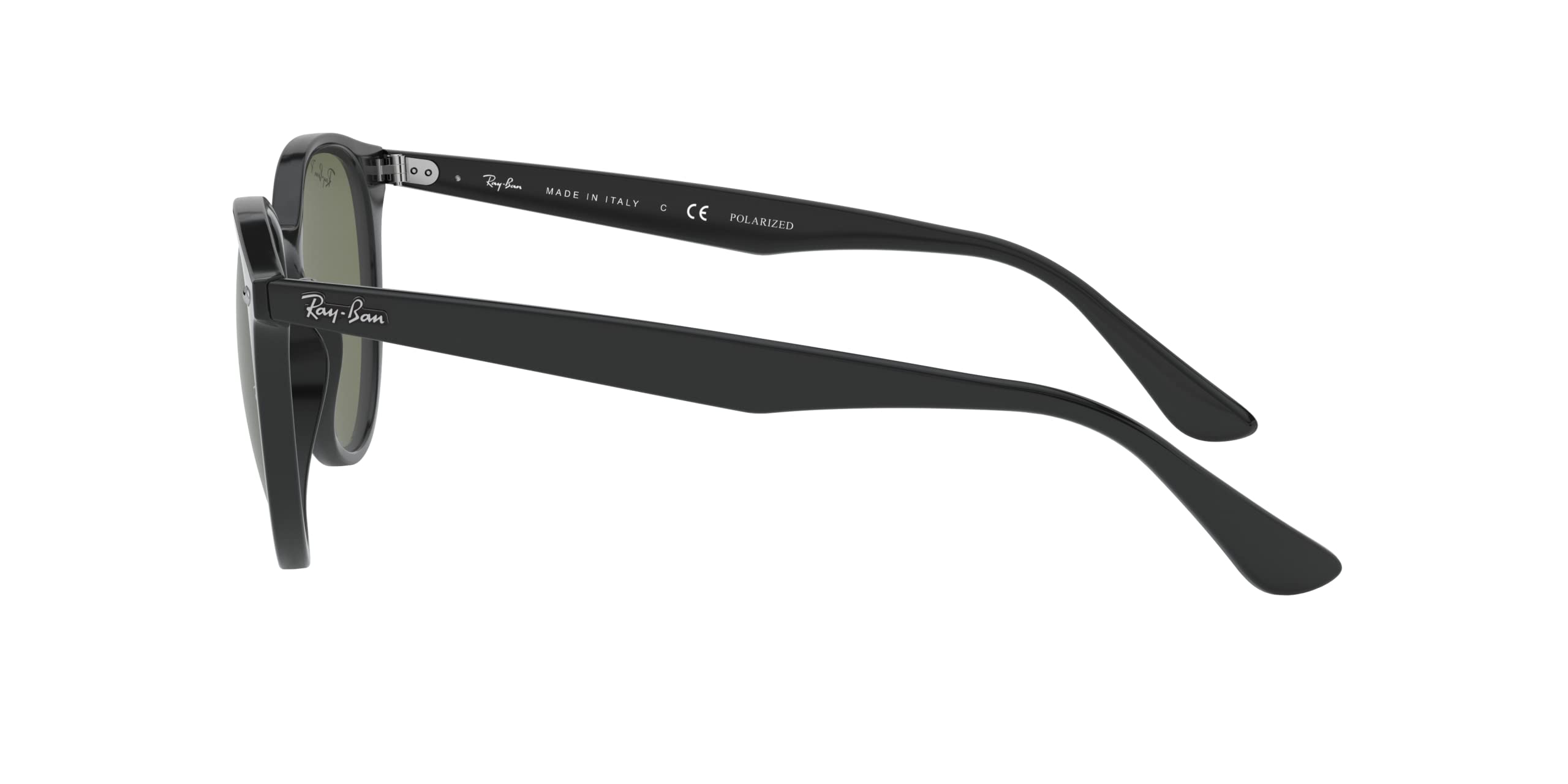 Ray-Ban RB4305 Round Sunglasses, Black/Polarized Green, 53 mm