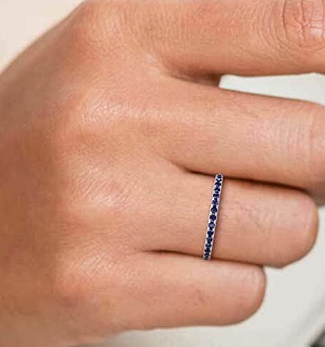 VS Jewels Round Cut Blue Cubic Zirconia Half Eternity Wedding Band Ring in 925 Sterling Silver Size 6.25