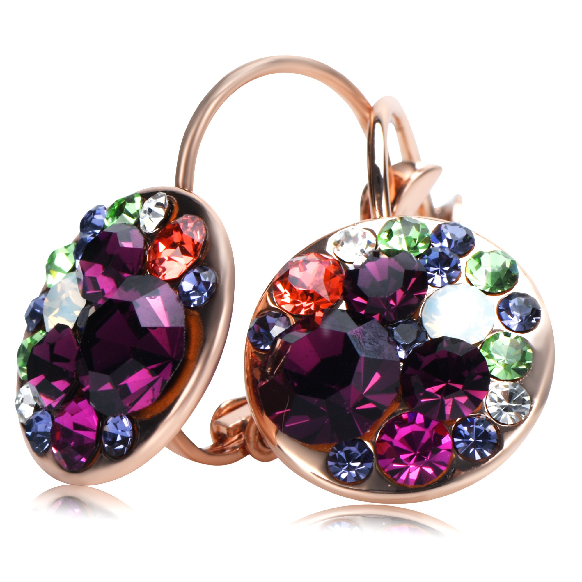 UPSERA Leverback Earrings for Women β Elegant Austrian Crystal Earrings β Colorful Dangle Hoop Earrings with Rose Gold Plated Base β Premium Materials β Beautiful Craftsmanship, Purple Crystal