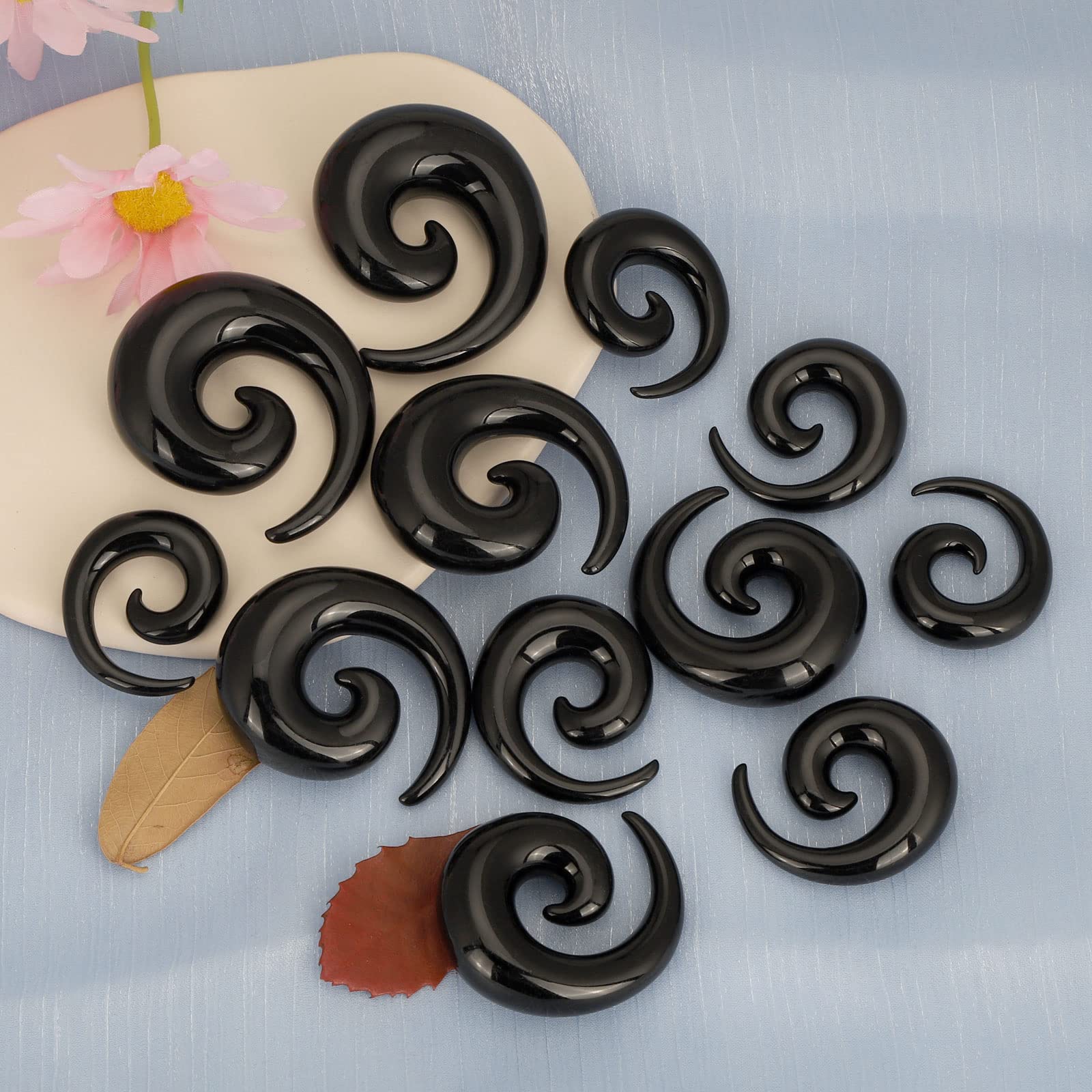 Oyaface 36 PCS Big Gauges Acrylic Tapers Plugs Spiral Set Ear Stretching Plugs Kit 00G-3/4 Black