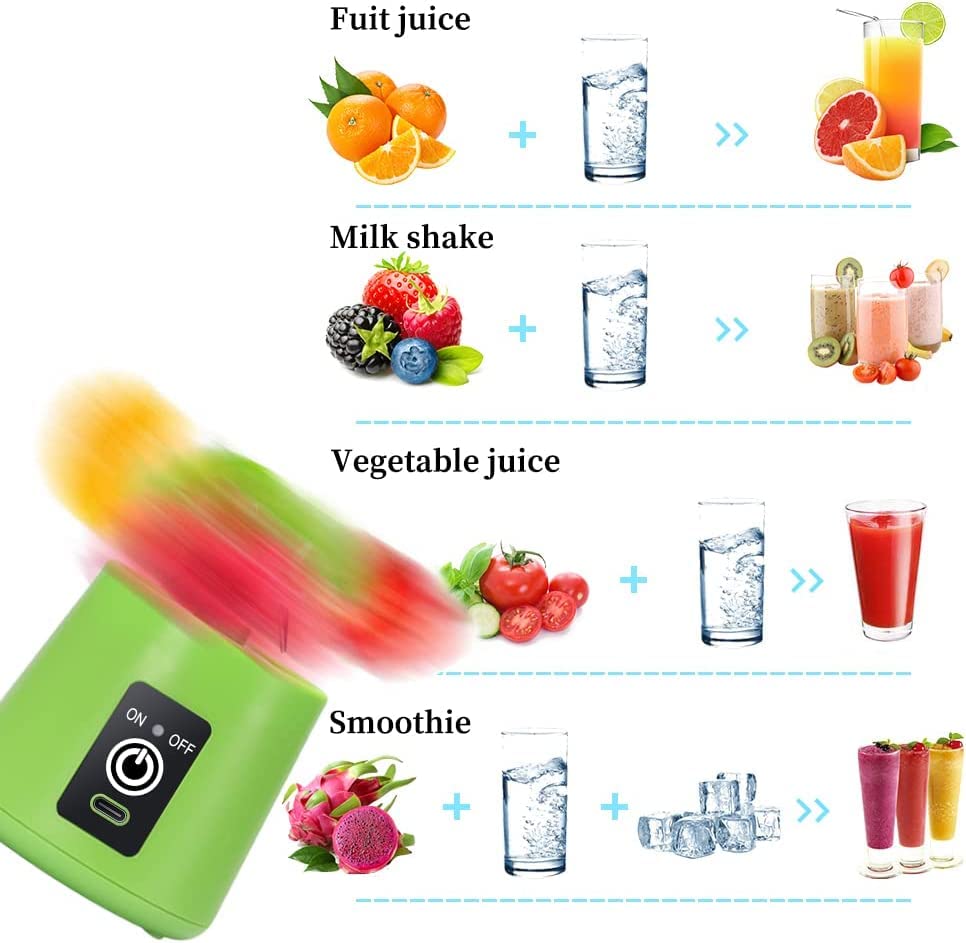 Portable Blender Mixer,Personal Juicer,Smoothies and Shakes Blender,HandCup Fruit Machine Blender 380 ML (Blue, Pink, Purple & Pink Color available) (Green)