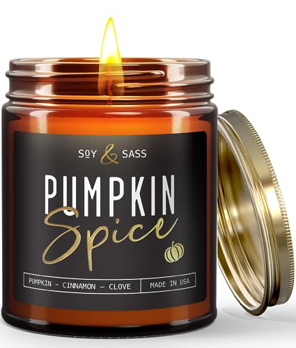 Pumpkin Spice Candle, Fall Candles - 'Pumpkin Spice' Soy Pumpkin Candle I Infused with Essential Oils I Fall Candle Decor, Fall Scented Candle I 9oz Reusable Jar I 50 Hour Burn I Made in USA