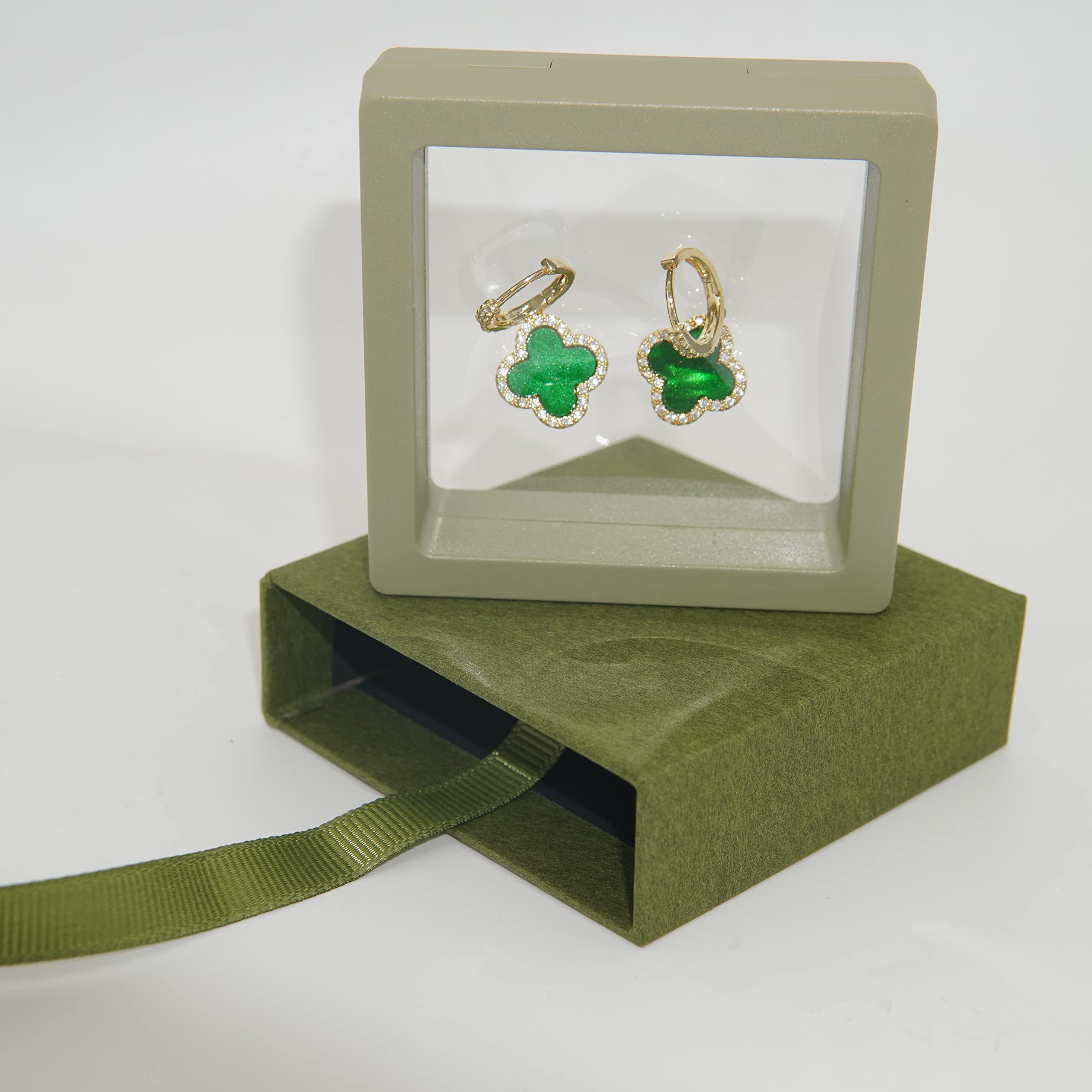 XUDEJUN Gold Plated 925 Sterling Silver Gem Hoop Earrings Clover Designs with Crystal Charms Crystal Natural Gemstone Dangle Earrings for Women (Malachite Green)…………