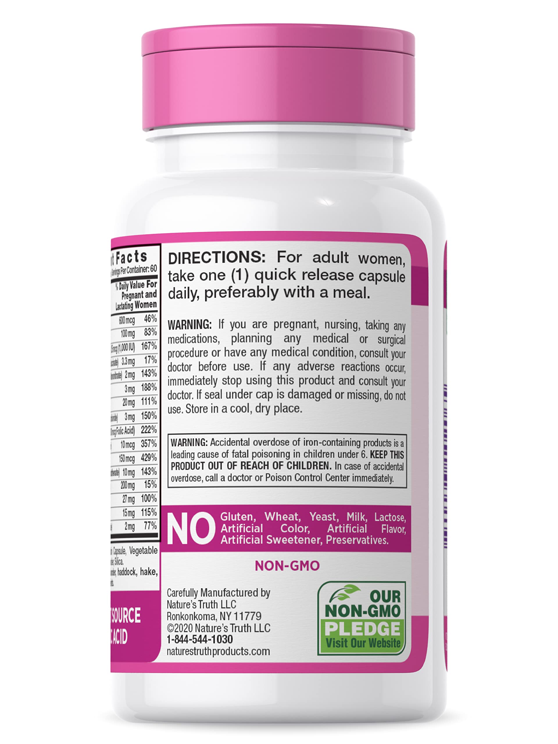 Prenatal Vitamins With Folic Acid | 60 Capsules | Non-GMO & Gluten Free Supplement | By Nature's Truth