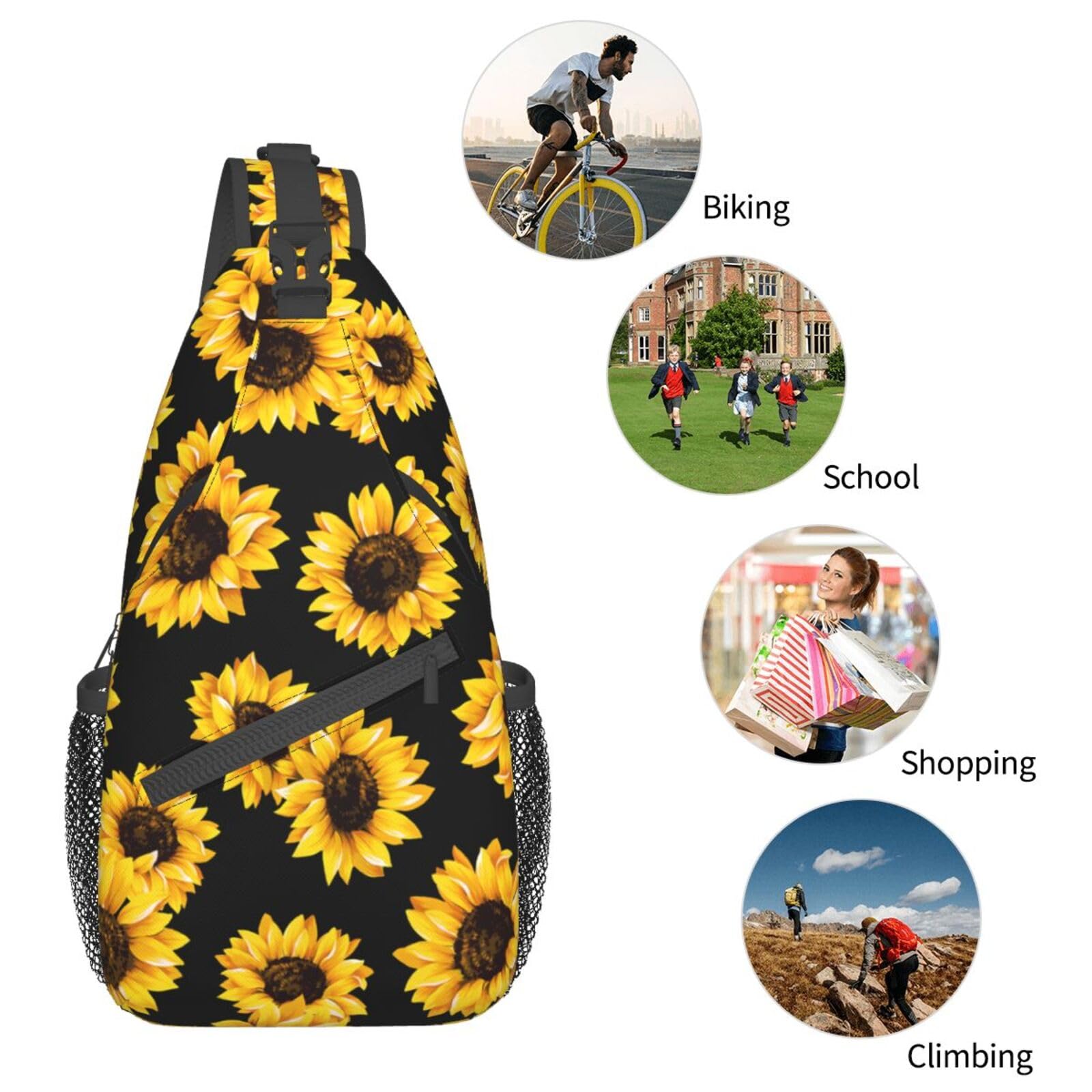 Sunflower Sling Backpack Crossbody Shoulder Bags For Women Men, Sling Bag Travel Hiking Chest Bag Daypack Unisex