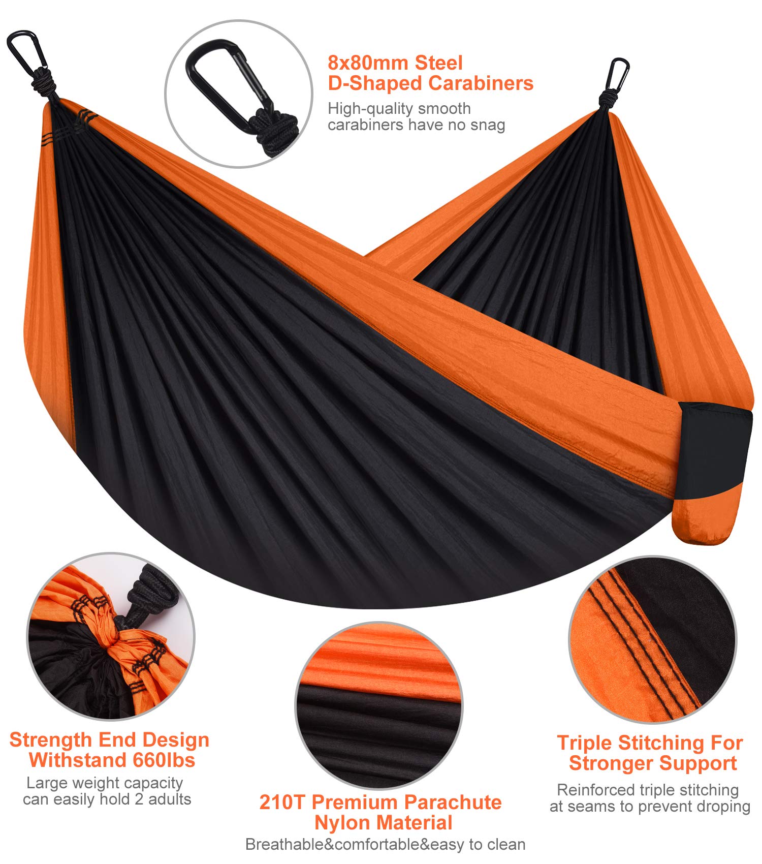 SANSUNTEK Hammock-Camping Hammock for Outdoors Travel Backpacking,Camping Gear-Double Hammock with Tree Straps(18+1 Loops)&Carabiners,Nylon Portable Hammock,2 Person Hammock for Tree & Hiking Gear