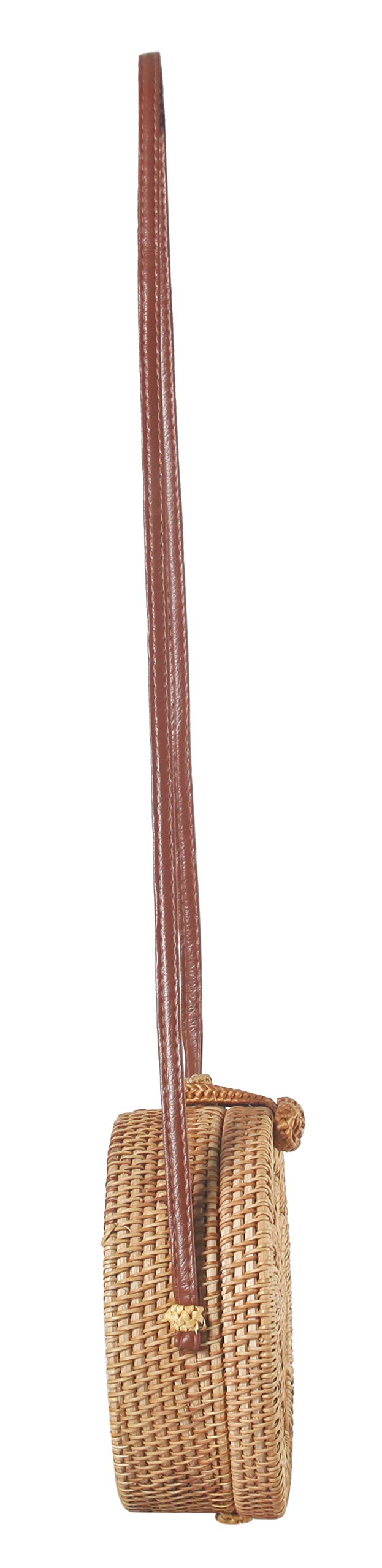Straw Bag Rattan Bags - Handmade Wicker Woven Nature Rattan Round Cross Body Bag
