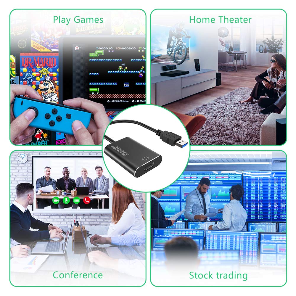 RayCue USB to HDMI Adapter, 1080P HD Audio Video Cable Converter, USB 3.0/2.0 to HDMI for Multiple Monitors, Compatible with Windows XP/10/8.1/8/7 (Not Support Mac, Linux, Vista, Chrome)
