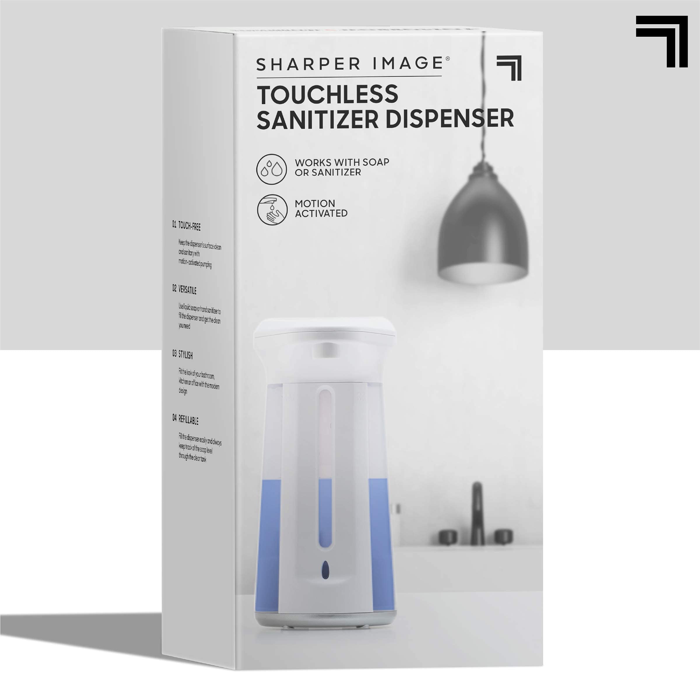 SHARPER IMAGE Touchless Soap Dispenser, Motion Activated Pump for Soap and Hand Sanitizer, Adjustable Dispensing Volume, Battery Operated Hands Free