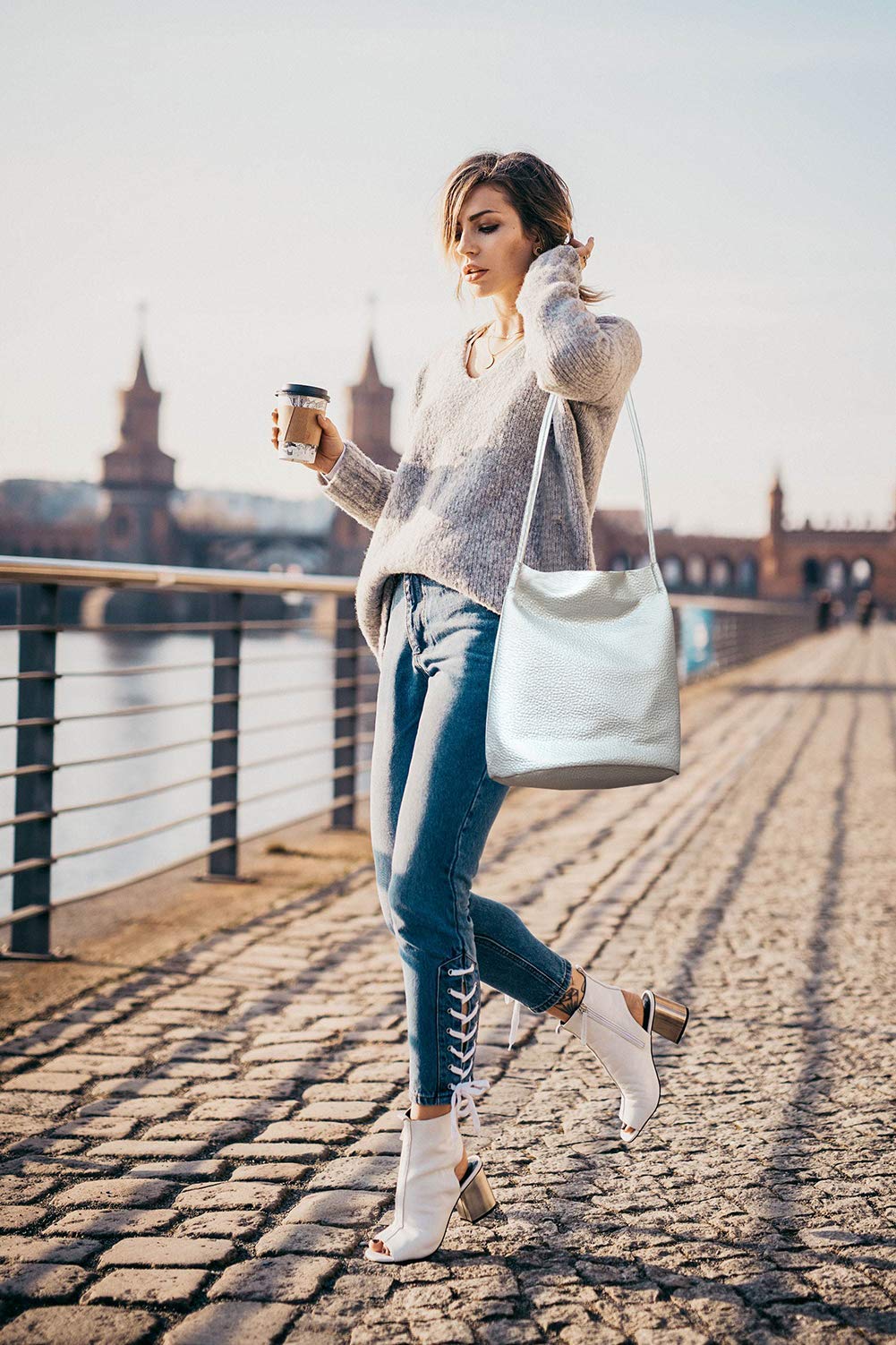Silver Tote Bag for Women Metallic Purse Large Shoulder Handbags for Ladies Soft Leather Hobo Bucket Bags