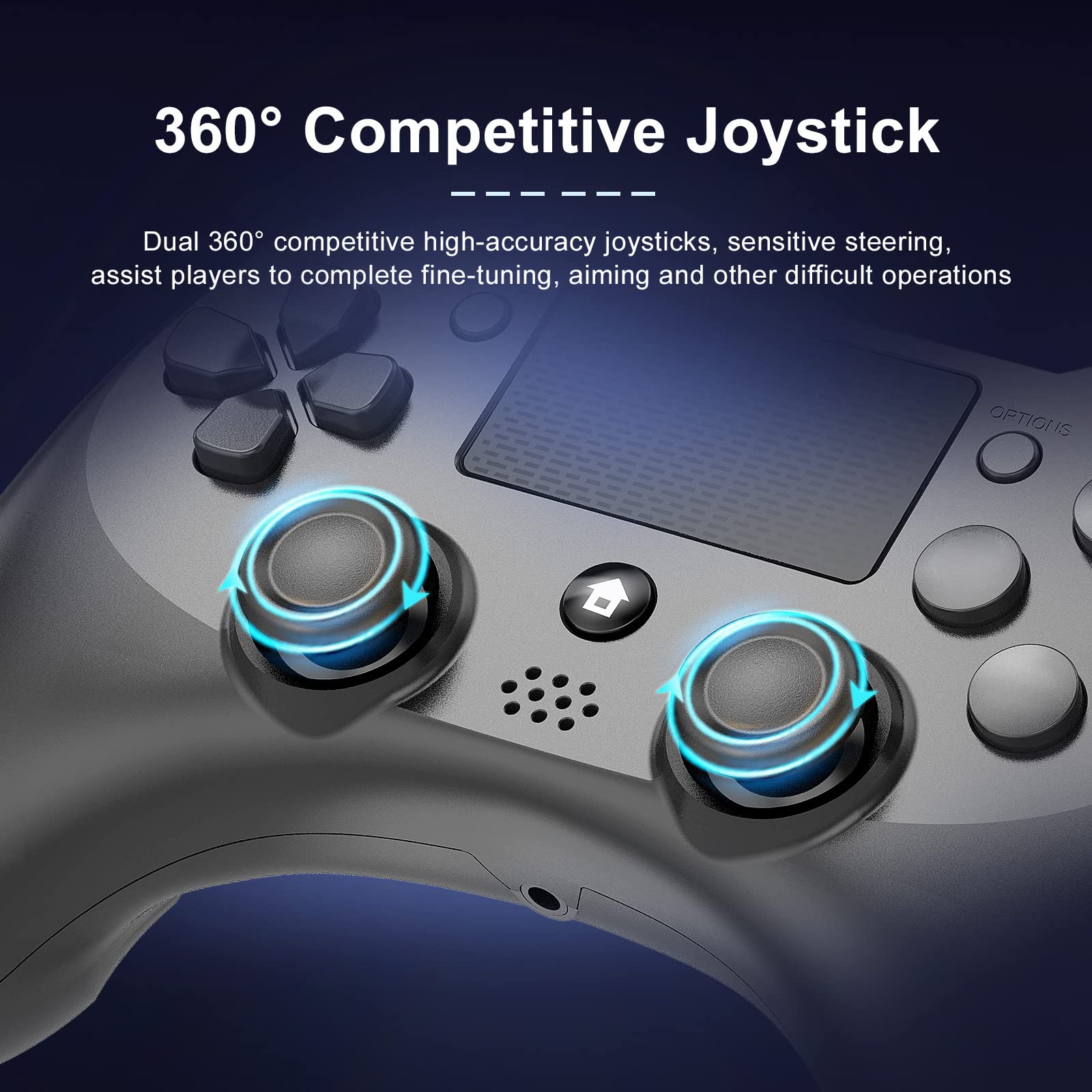 ZFY Wireless Controller Compatible with PS4/Slim/Pro/PC with 6-Axis Motion Sensor, PS4 Controller for Kids and Adults Black