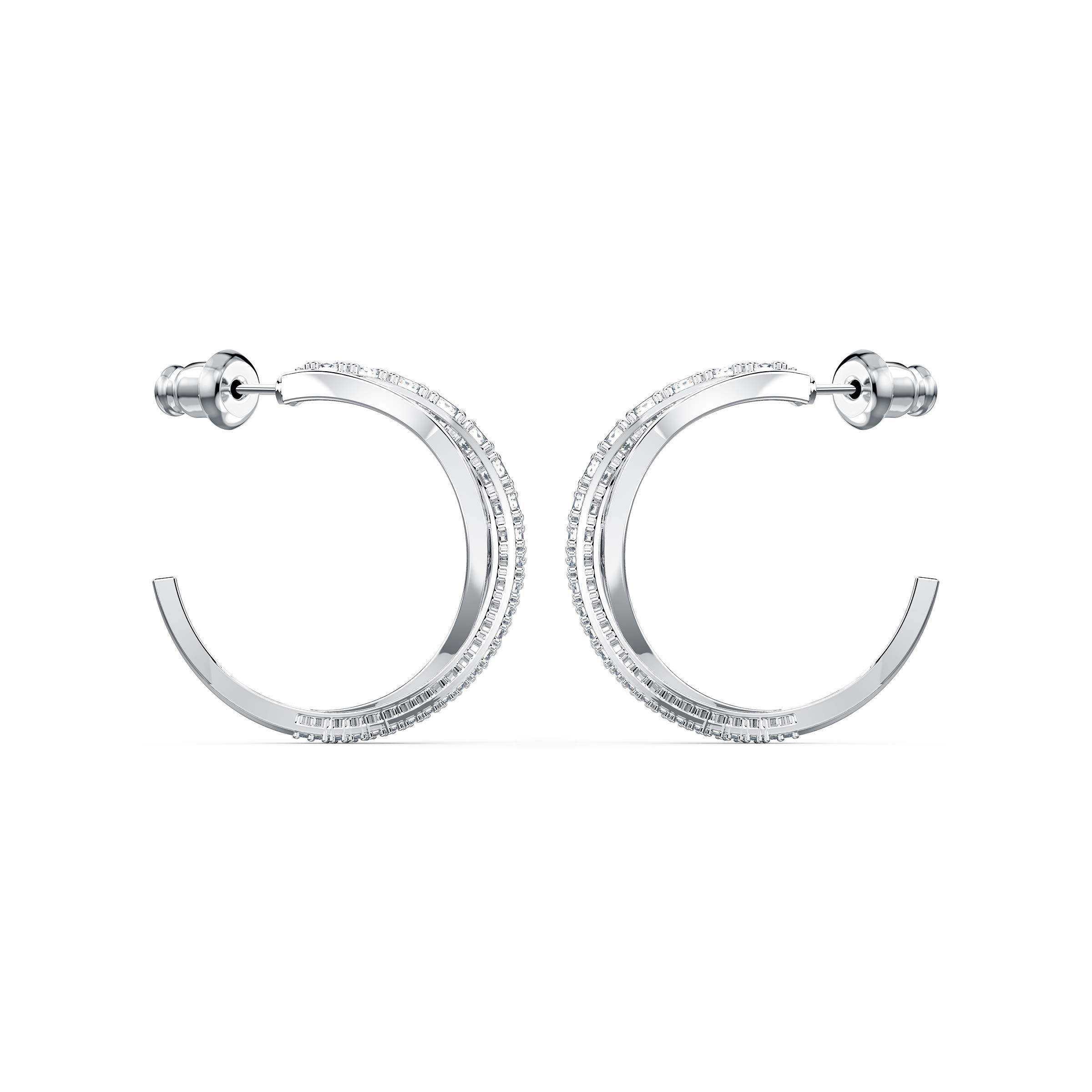 Swarovski Twist Rows Mini Hoop Pierced Earrings with Sparkling Clear Crystal Pavé on a Rhodium Plated Setting with Butterfly Closure