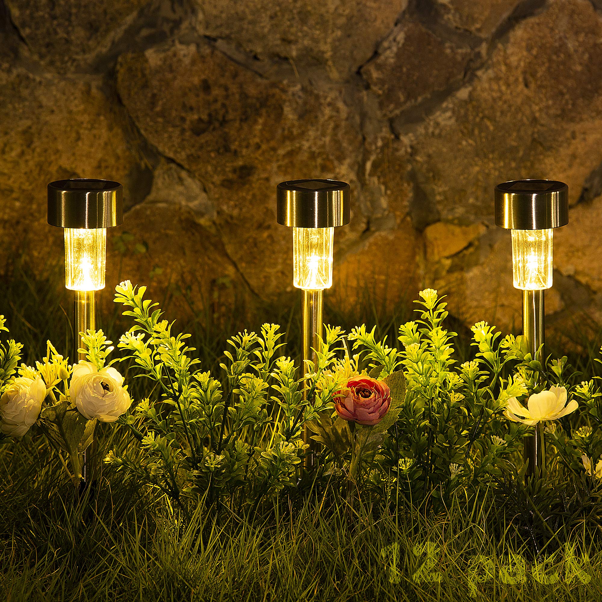 Sowsun Solar Pathway Lights Outdoor ,Solar Powered Landscape Garden Lights for Pathway ,Lawn, Patio, Yard,Path,Walkway Decoration-12 Pack(Warm White)