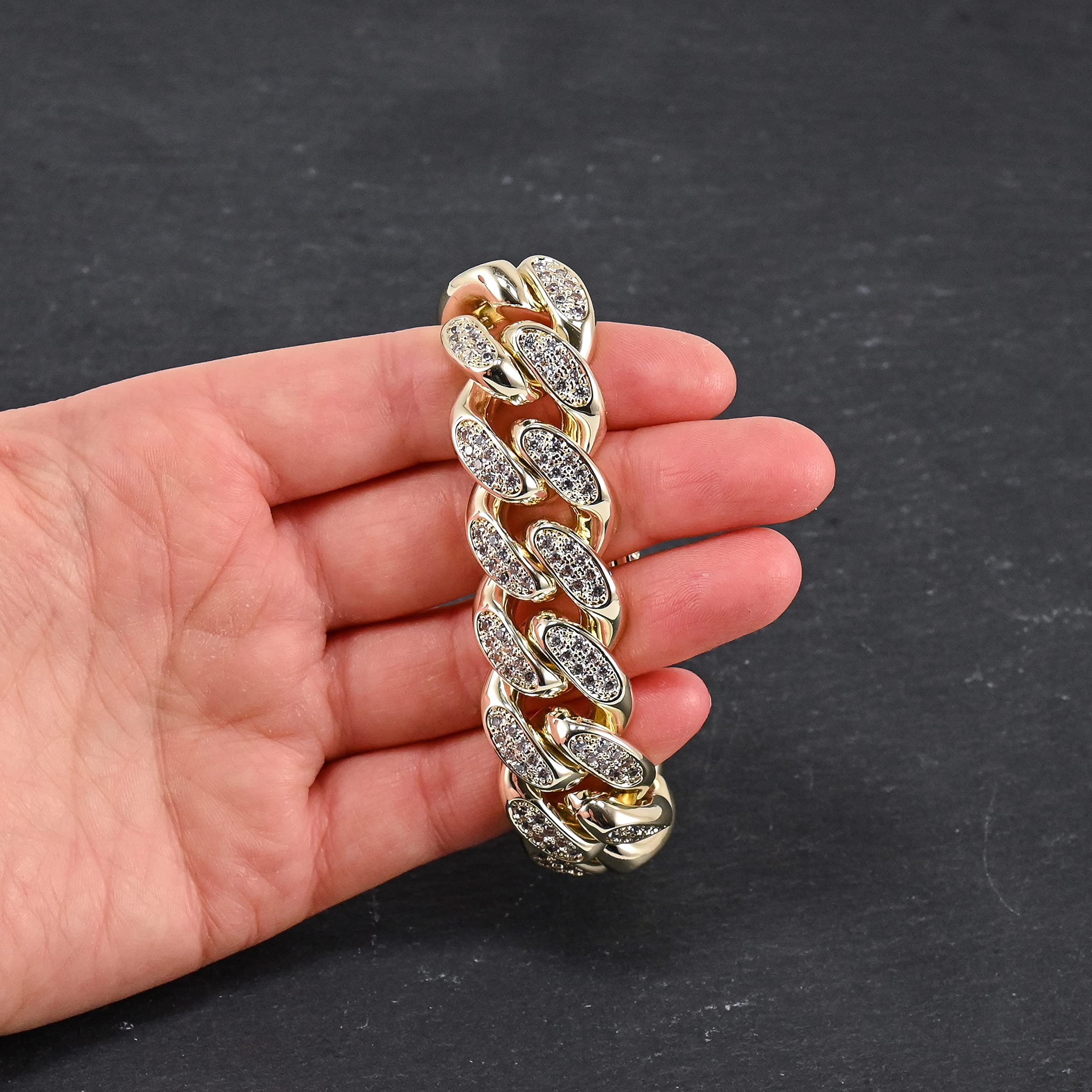 The GLD Shop 19MM Diamond Cuban Bracelet, 7" - Gold, White Gold (Gold, 7 Inch)