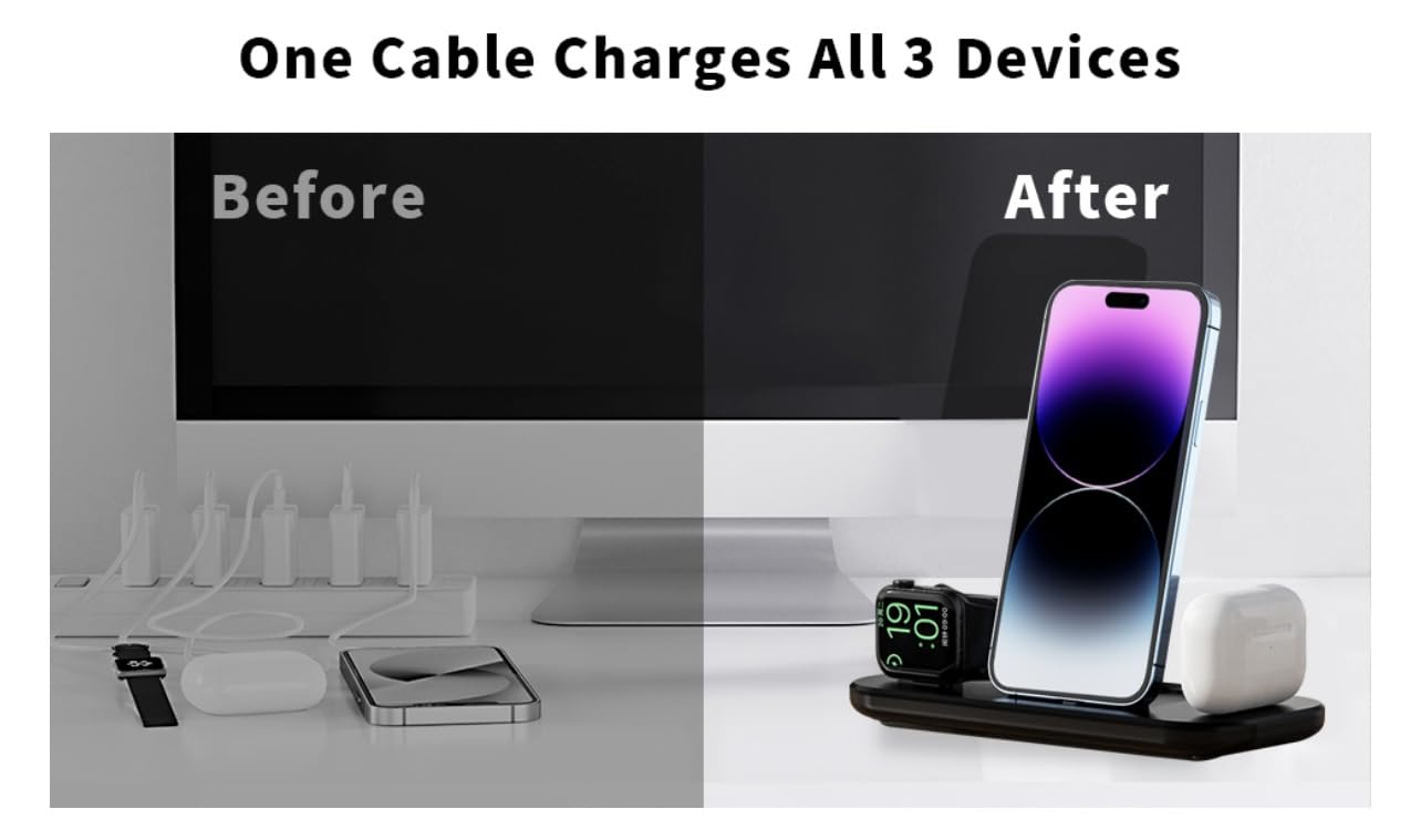 Portable Charging Station for Multiple Devices Apple Foldable 3 in 1 Charging Dock for Apple Watch Ultra/8/SE 2/7/6/SE/5/4/3/2/1 Travel Charger Fast Charging Stand for iPhone 14Air Pods White