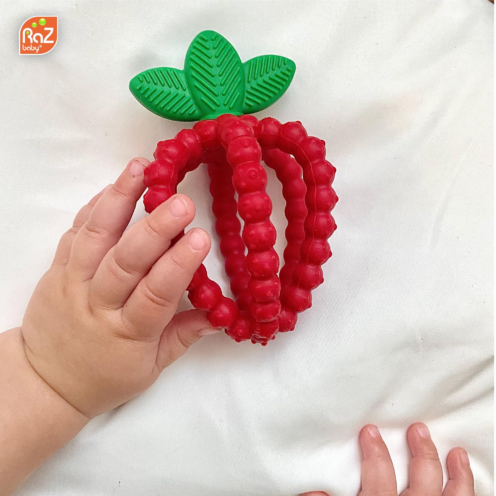 RaZbaby Silicone Infant & Baby Teething Toy, Textured BerryBumps Soothe Babies’ Sore Gums, RaZberry Bites Relief Teether, Back & Front Teeth, BPA Free, Easy to Hold, Fruit Shape for Babies 3M+ - Blue