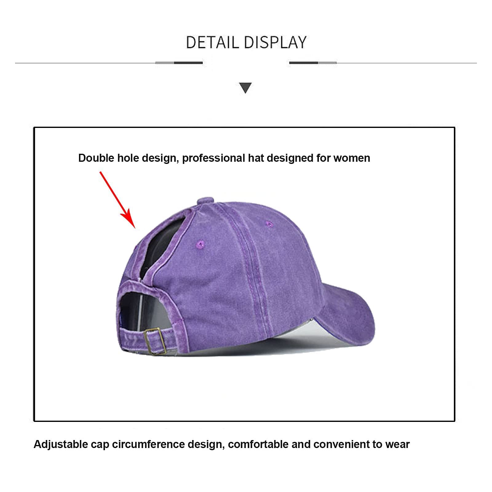 WXBYX Baseball Cap Women's Distressed Casual Cap Versatile Washed Dad Cap with Ponytail Hole for Running Workouts and Outdoor Activities Sports Cap (Purple)