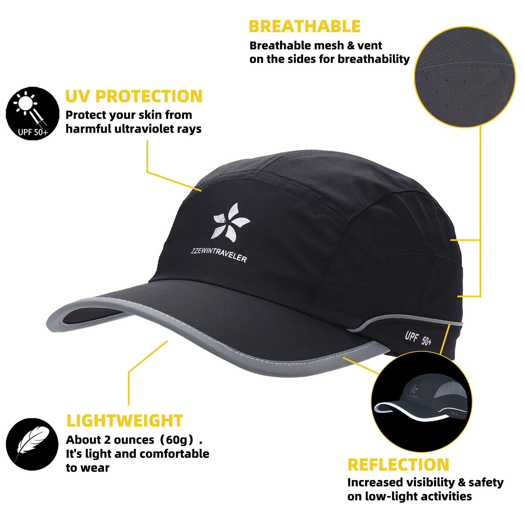 ZZEWINTRAVELER Reflective Quick Dry Hat - The UPF50+, Unstructured, Baseball Cap for Men and Women, Plum Purple