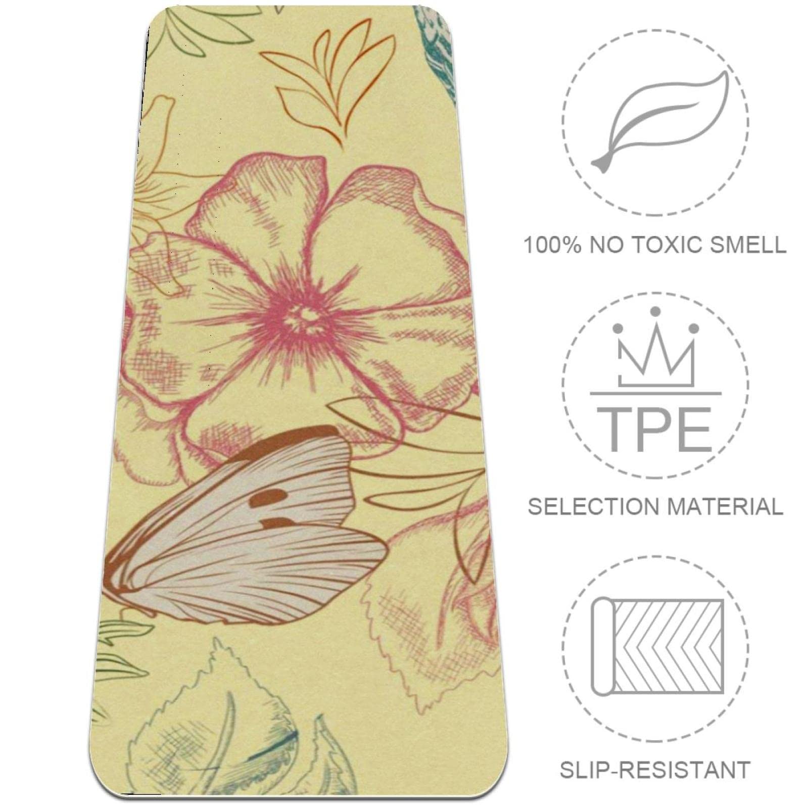 Yoga Mat, Yoga Mats for Home Workout, Workout Mat, Exercise Mats, Pilates Mat, flower butterfly leaf texture art pattern