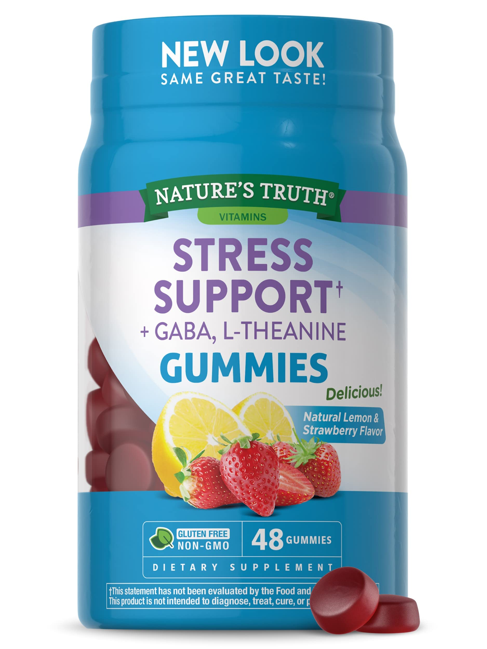 Stress Relief Gummies for Adults | with Gaba, L Theanine and Lemon Balm | Lemon Strawberry Gummies | Non-GMO, Gluten Free Supplement | by Nature's Truth