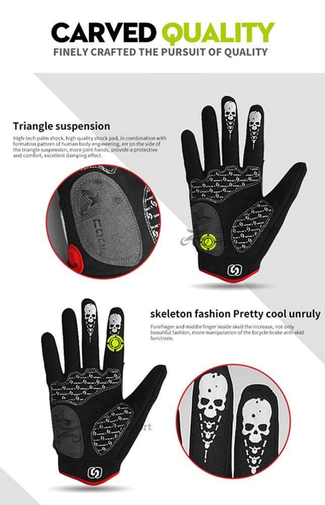 Runspeed Cycling Gloves Skull Bone Skeleton Motorcycle Mountain Bike Road Racing Bicycle Shockproof Gel Pad Riding Touch Recognition Full Finger Men Women Work Glove (Black/White, Large)