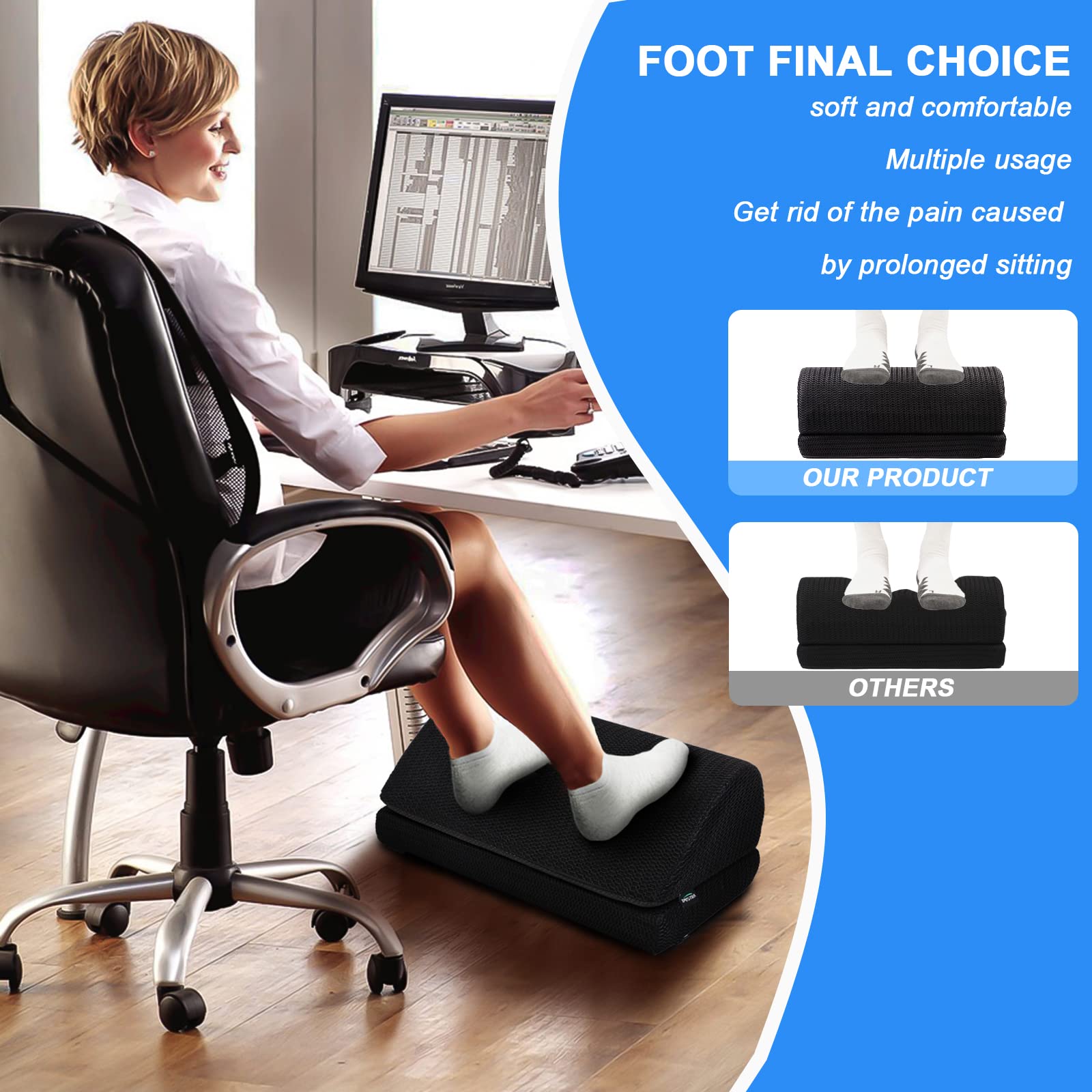 TALSTILA Foot Rest for Under Desk at Work, Office Desk Accessories - Foot Stool, Ergonomic Adjustable Memory Foam Footrest, Under Desk Footrest, for Office Desk & Office Chair - Back & Leg Pain Relief