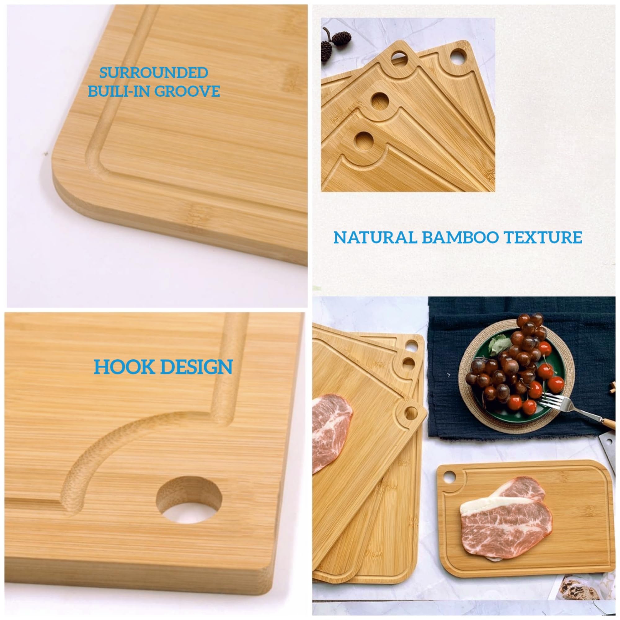 Reversible Bamboo Cutting Board with Deep Juice Groove,bamboo Cutting Boards for Kitchen,breakfast board.Cutting Boards for meat.15''x10.6'' large cutting board.outdoor board