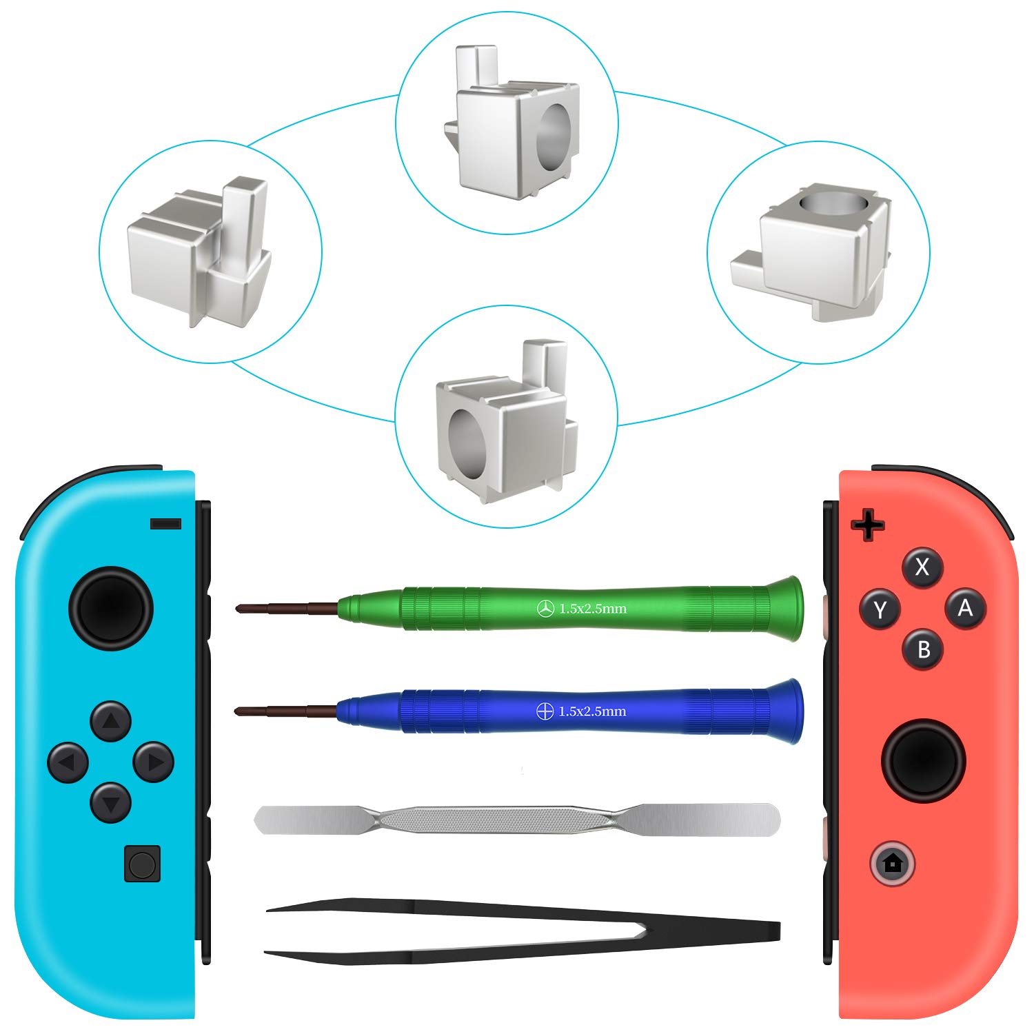 Replacement Latches For Nintendo Switch, Yoelike Metal Lock Buckles Repair Tools Kit for Nintendo Switch NS Joy Con with Screwdrivers (silver)