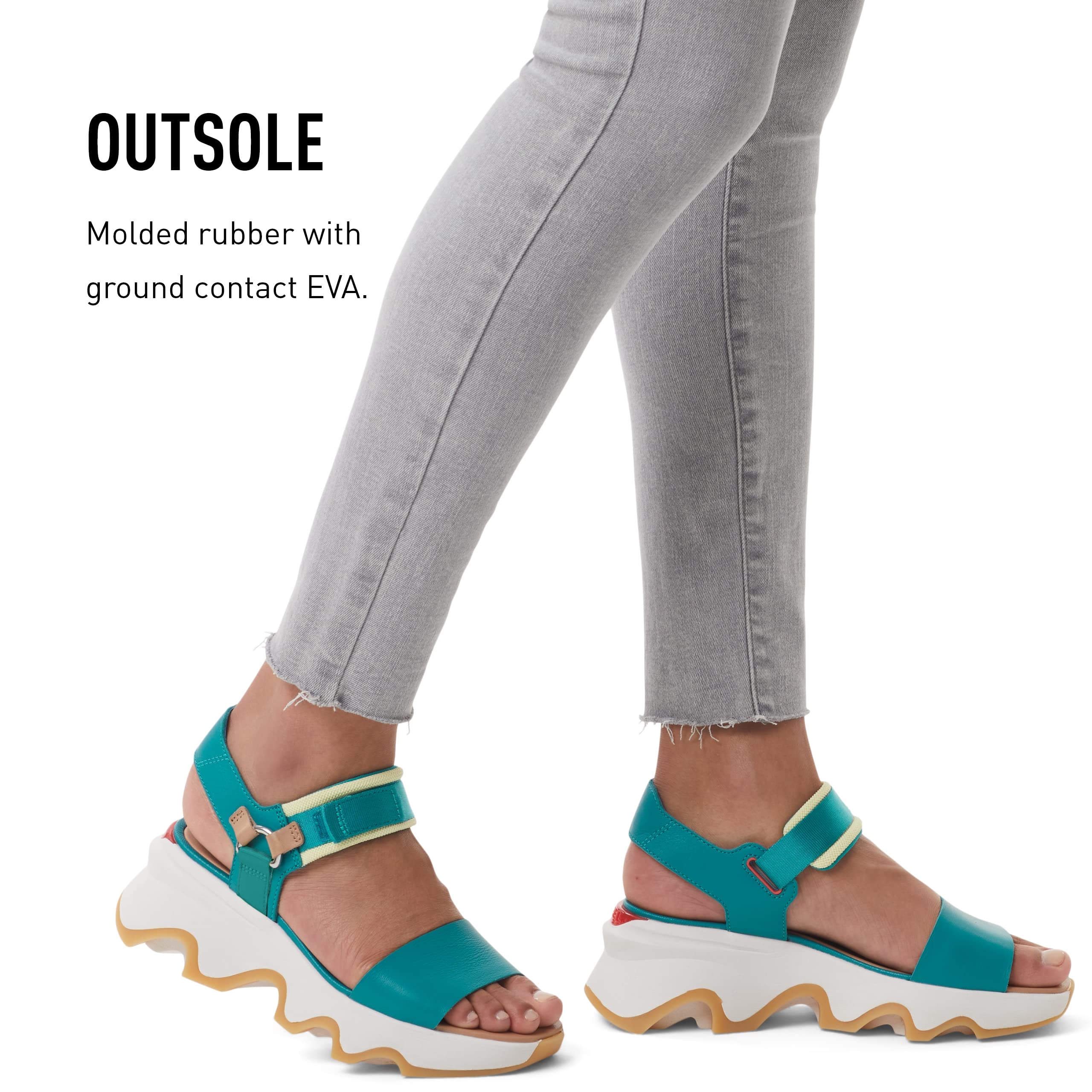 Sorel Women's Kinetic Impact Y-Strap High Sandals - Teal Chloride, Sea Salt - Size 8