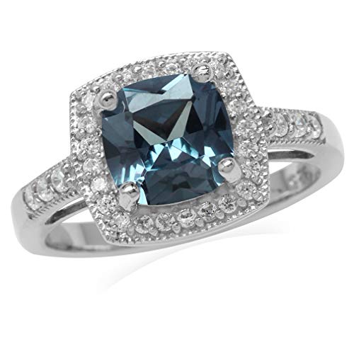 Silvershake 8mm Cushion Shape Created Color Change Alexandrite 925 Sterling Silver Halo Engagement Ring Size 6