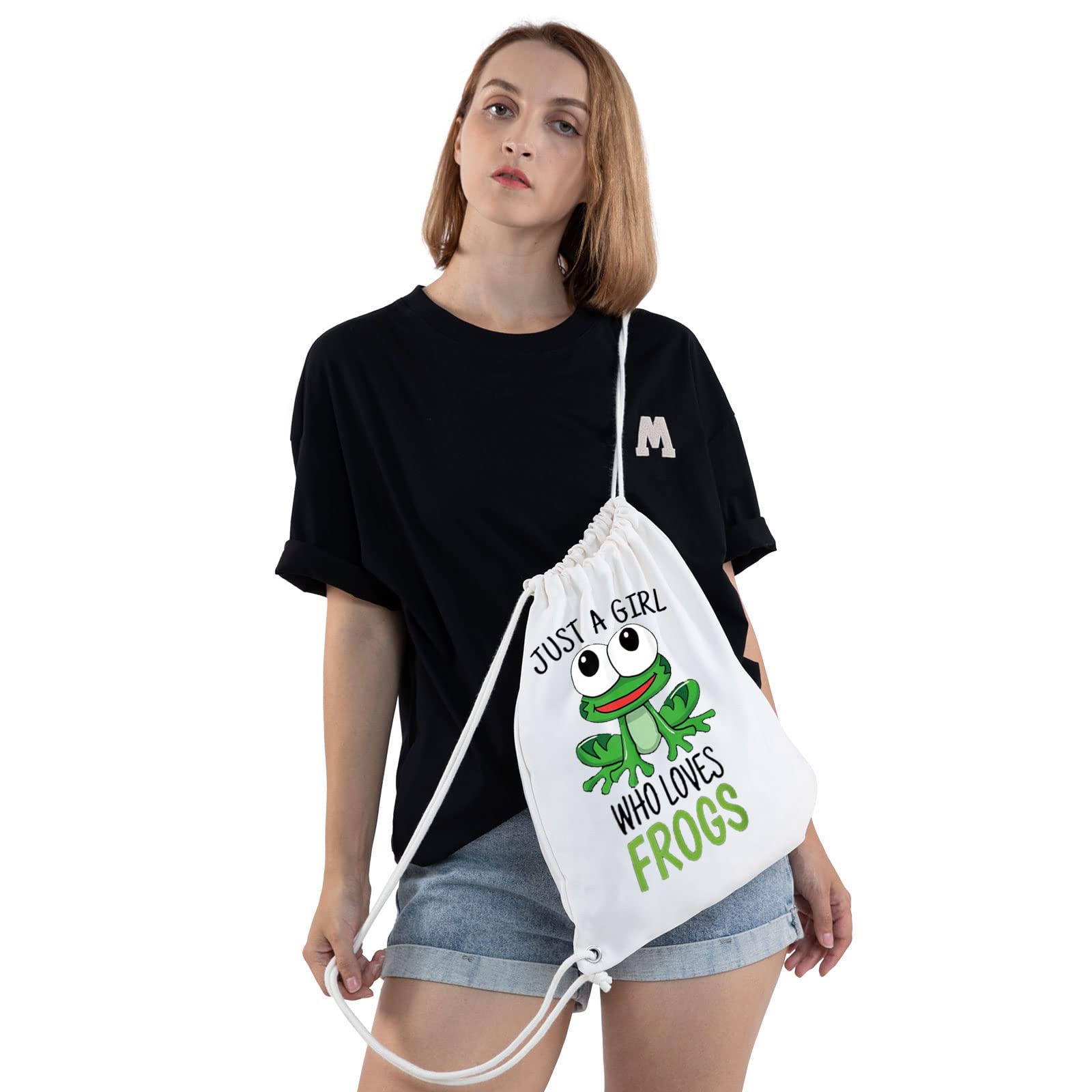 WZMPA Funny Frogs Drawstring Backpack Frog Lover Gift Just Who Loves Frogs Drawstring Travel Bag Animal Lover Gift (Loves Frogs)