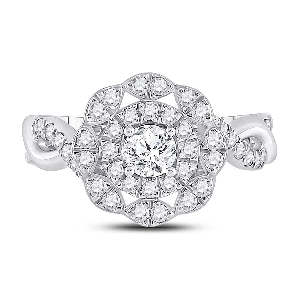 The Diamond Deal 14kt White Gold Round Diamond Halo Bridal Wedding Engagement Ring 7/8 Cttw