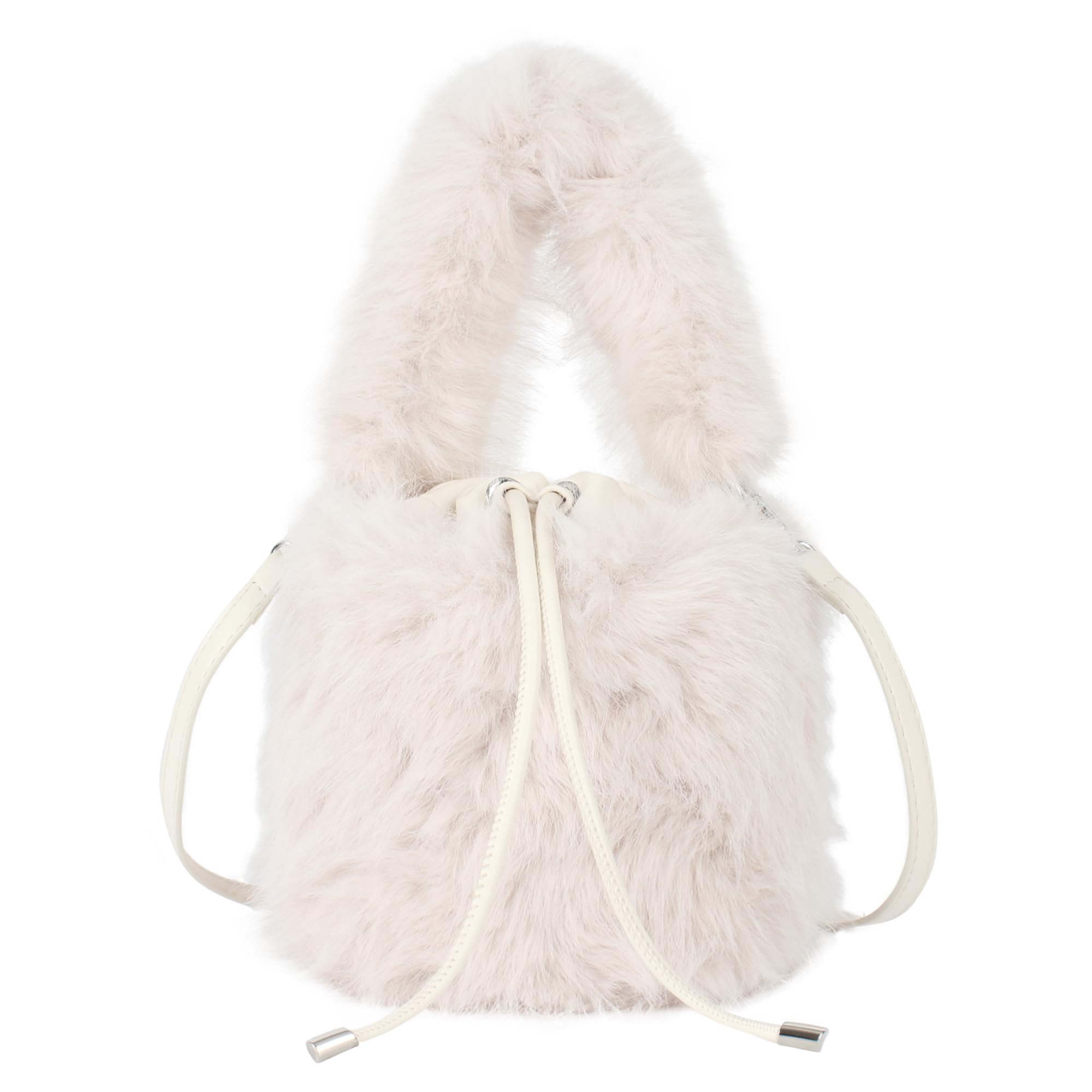 ZLM BAG US Women Plush Drawstring Bucket Bag Chain Crossbody Shoulder Purse Fuzzy Handle Evening Handbag