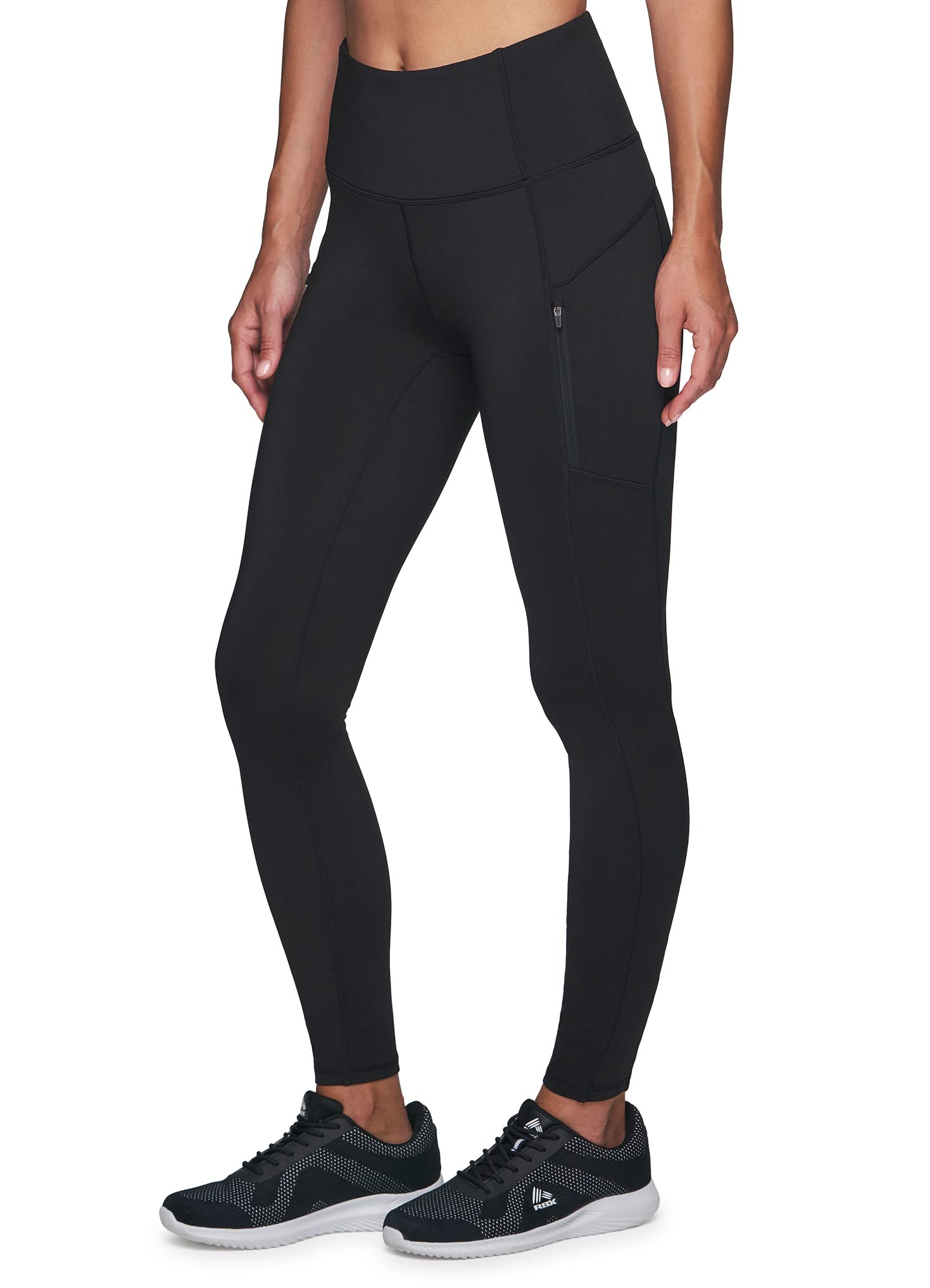 RBX Women's Fleece Lined Legging with Zip Pockets Full Length Outdoor Fleece Legging Zipper Pocket Solid Black S
