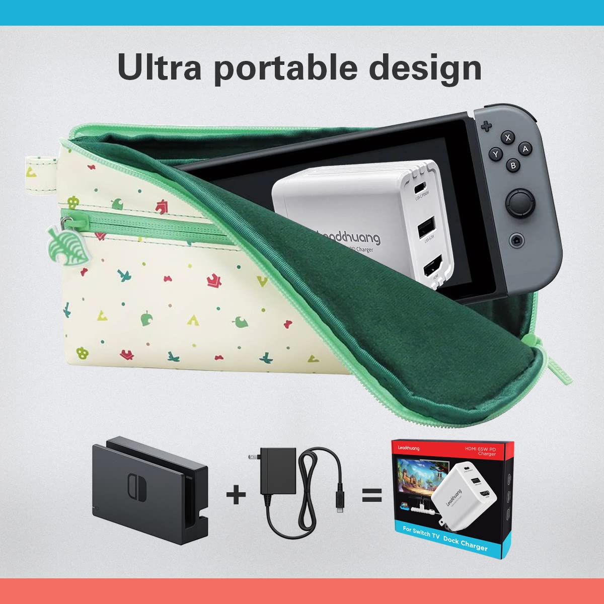 USB C Charger Block 60W - USB C Wall Charger PD USB 3.0 Port 65W TV Docking Station for Nintendo Switch, Portable Dock Station Compatible with Nintendo Switch 4K HDMI, TV Dock for Switch