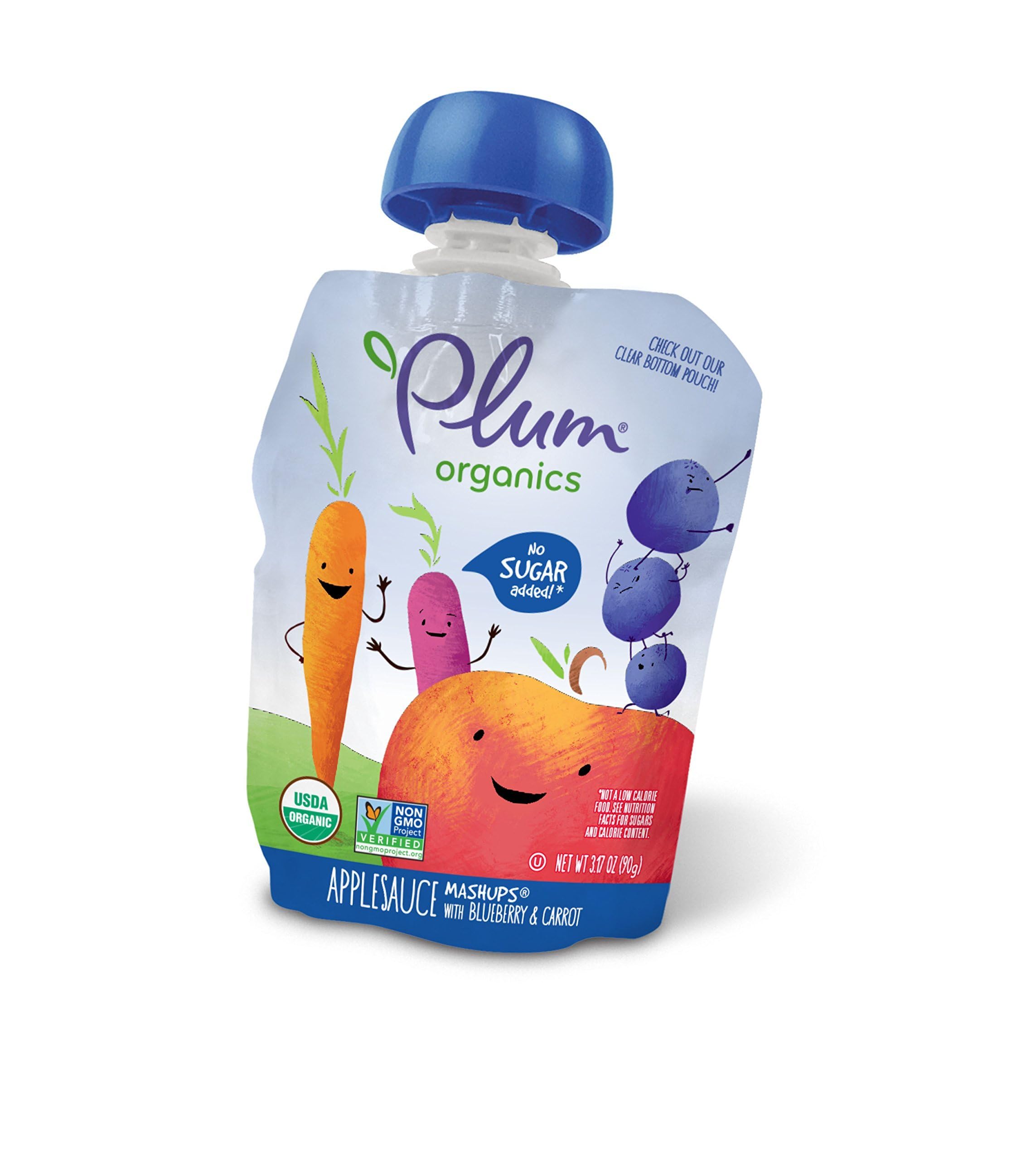 Plum Organics, Smoothie Mashups, Organic On-The-Go Squeeze Kids Snacks, Applesauce, Blueberry & Carrot, 3.17 Ounce Pouch (24 Total) Packaging May Vary